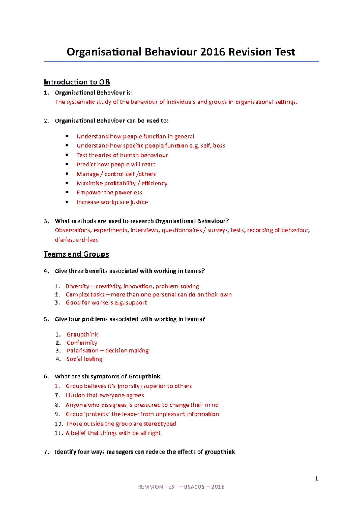 Test 2016, questions and answers - Organisational Behaviour 2016 ...