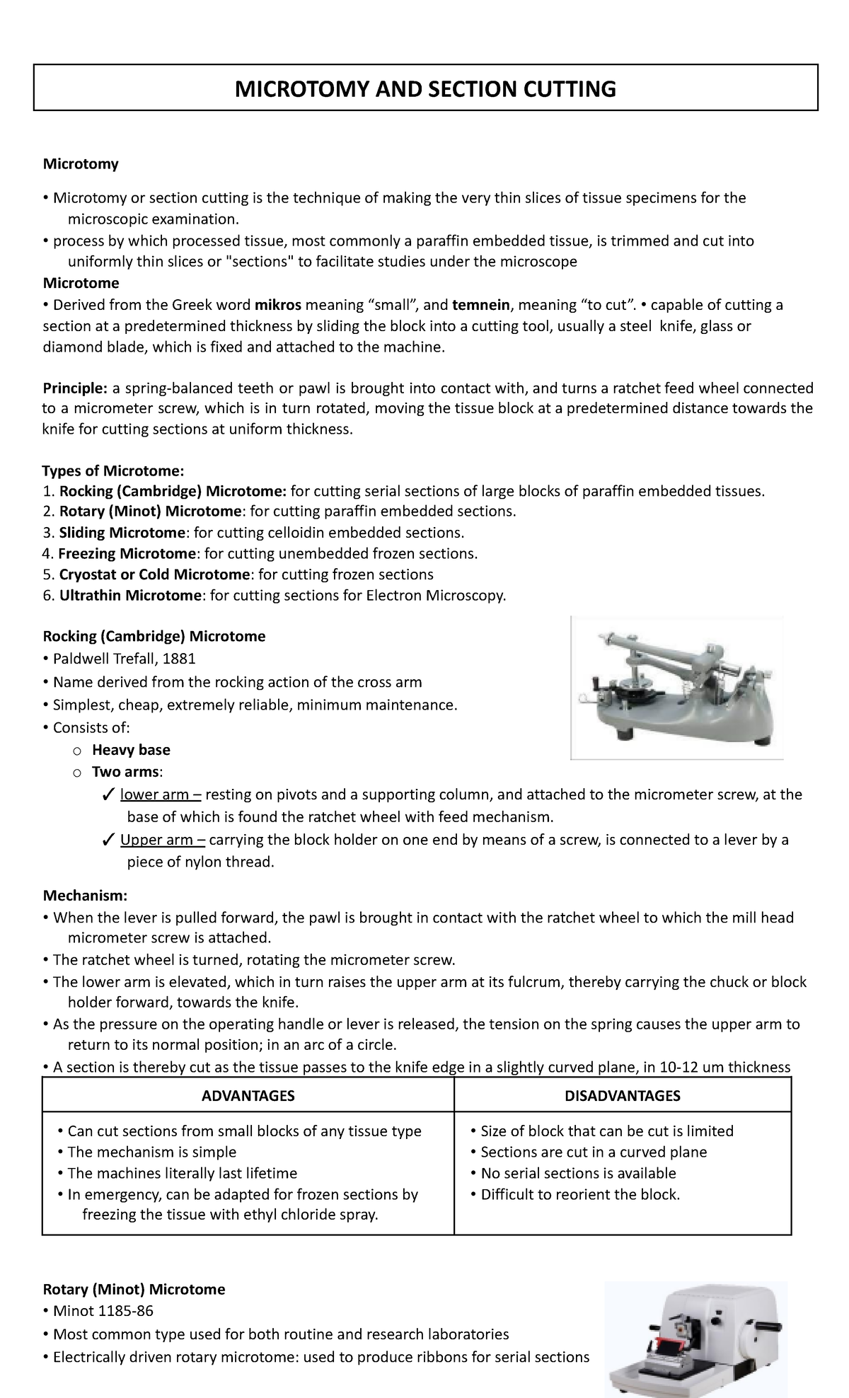 Lecture notes in Microtomy AND Section Cutting - MICROTOMY AND SECTION ...