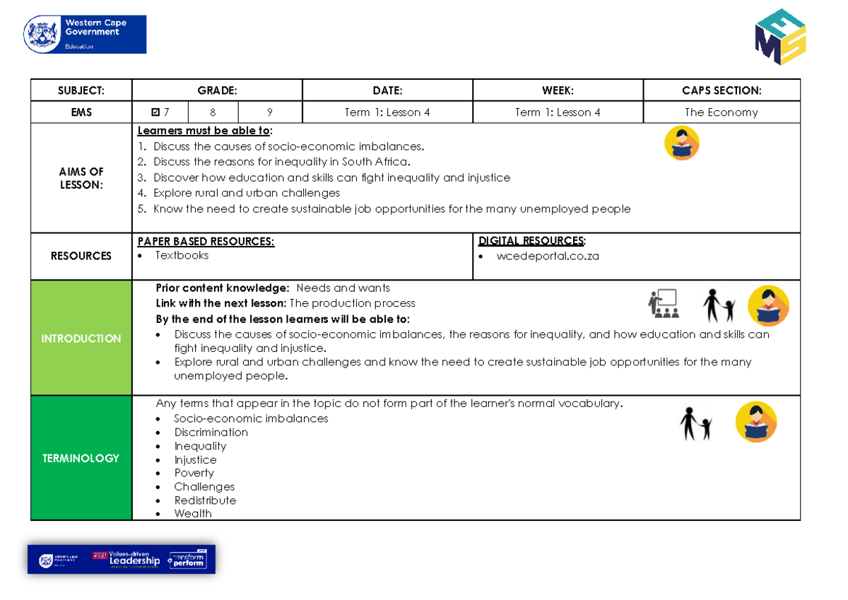 Grade 7 EMS Term 1 Lesson 4: Socio-Economic Inequality and Solutions ...