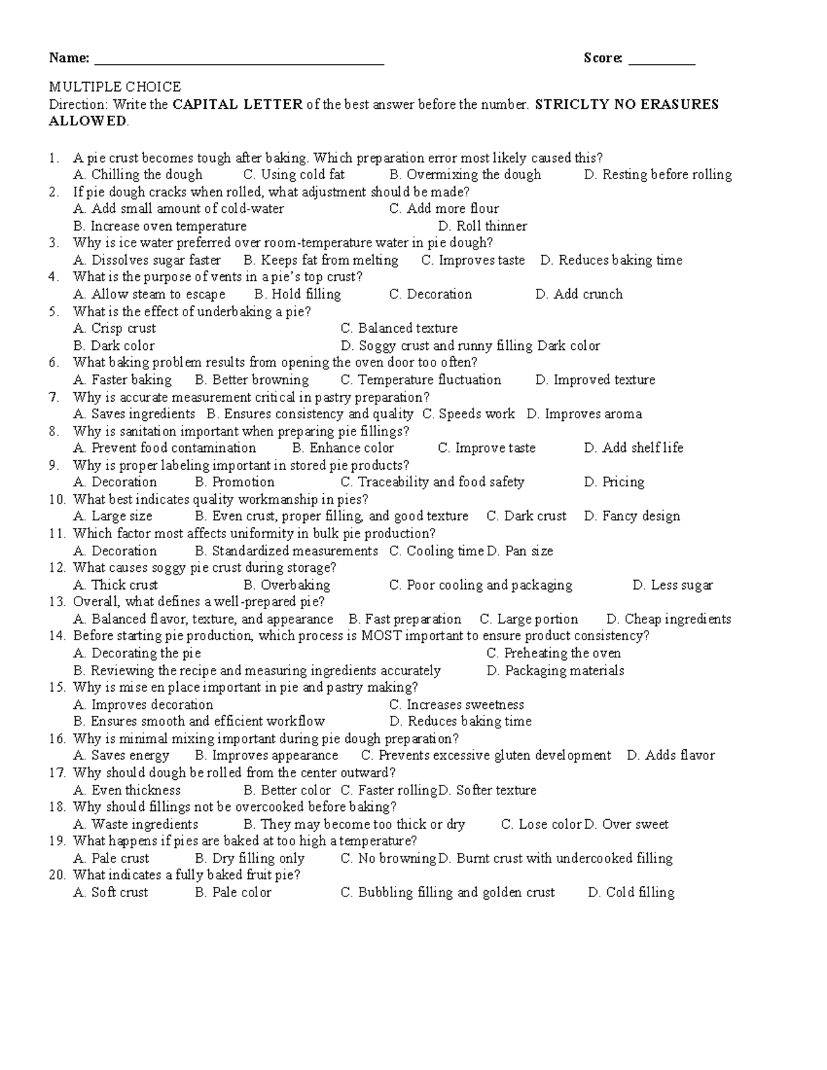 QUIZ: Storing PIES - Multiple Choice Questions - Studocu