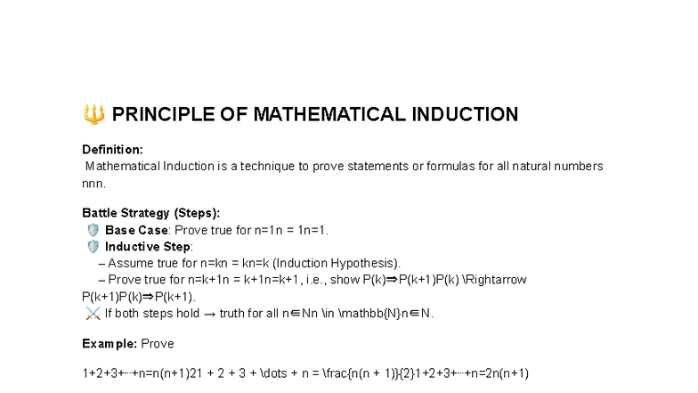 Principle of Mathematical Induction: Key Concepts & Exam Prep - Studocu