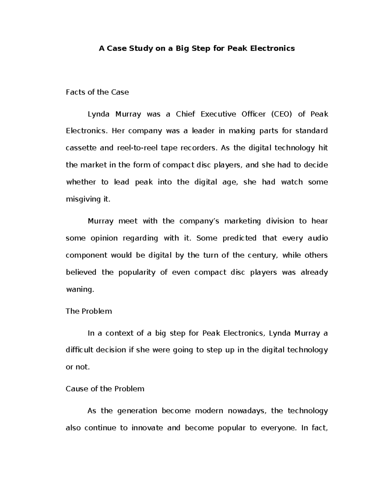 Peak Electronics Case Study: Navigating the Digital Transition - Studocu