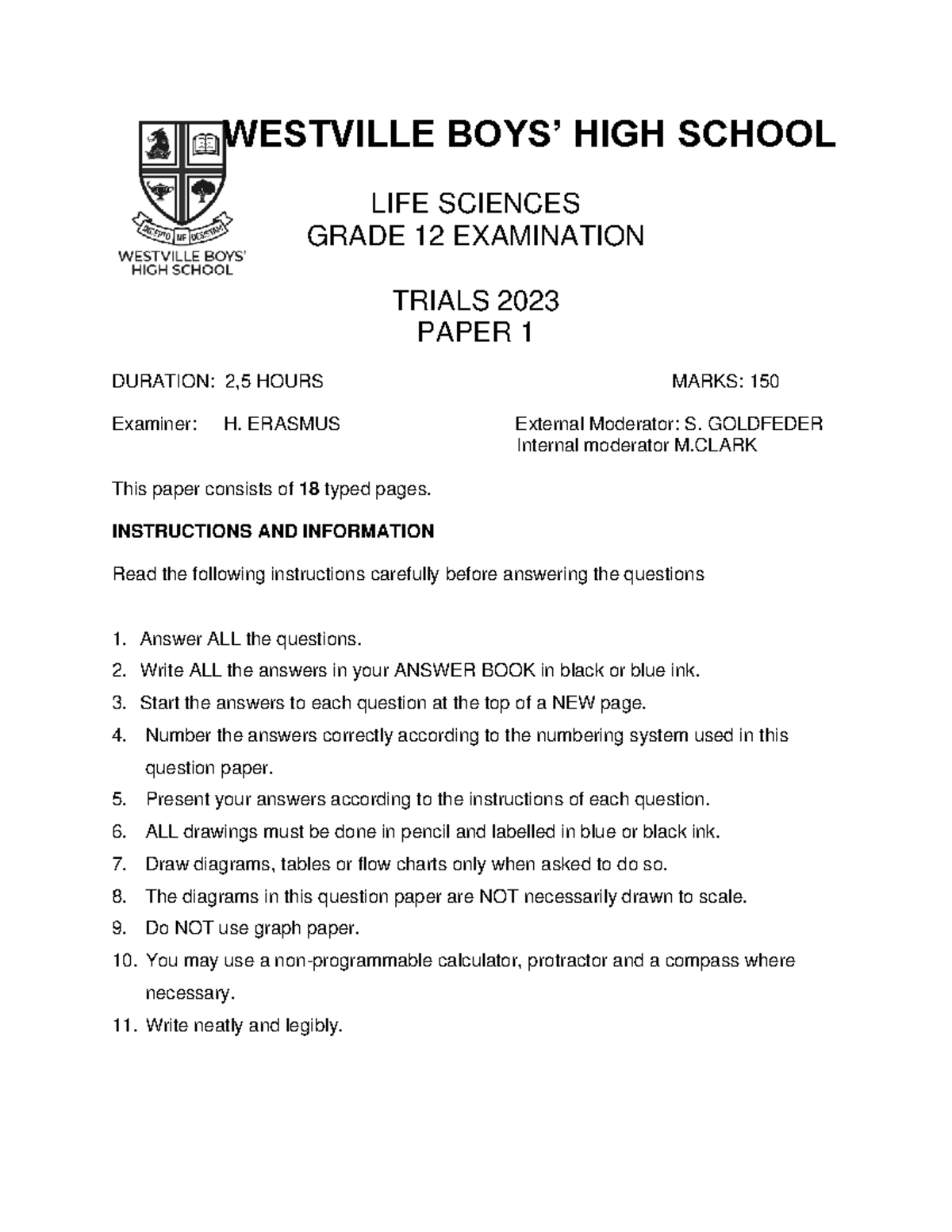 Trials 2023 - Life Sciences Grade 12 Exam Paper 1 - Studocu
