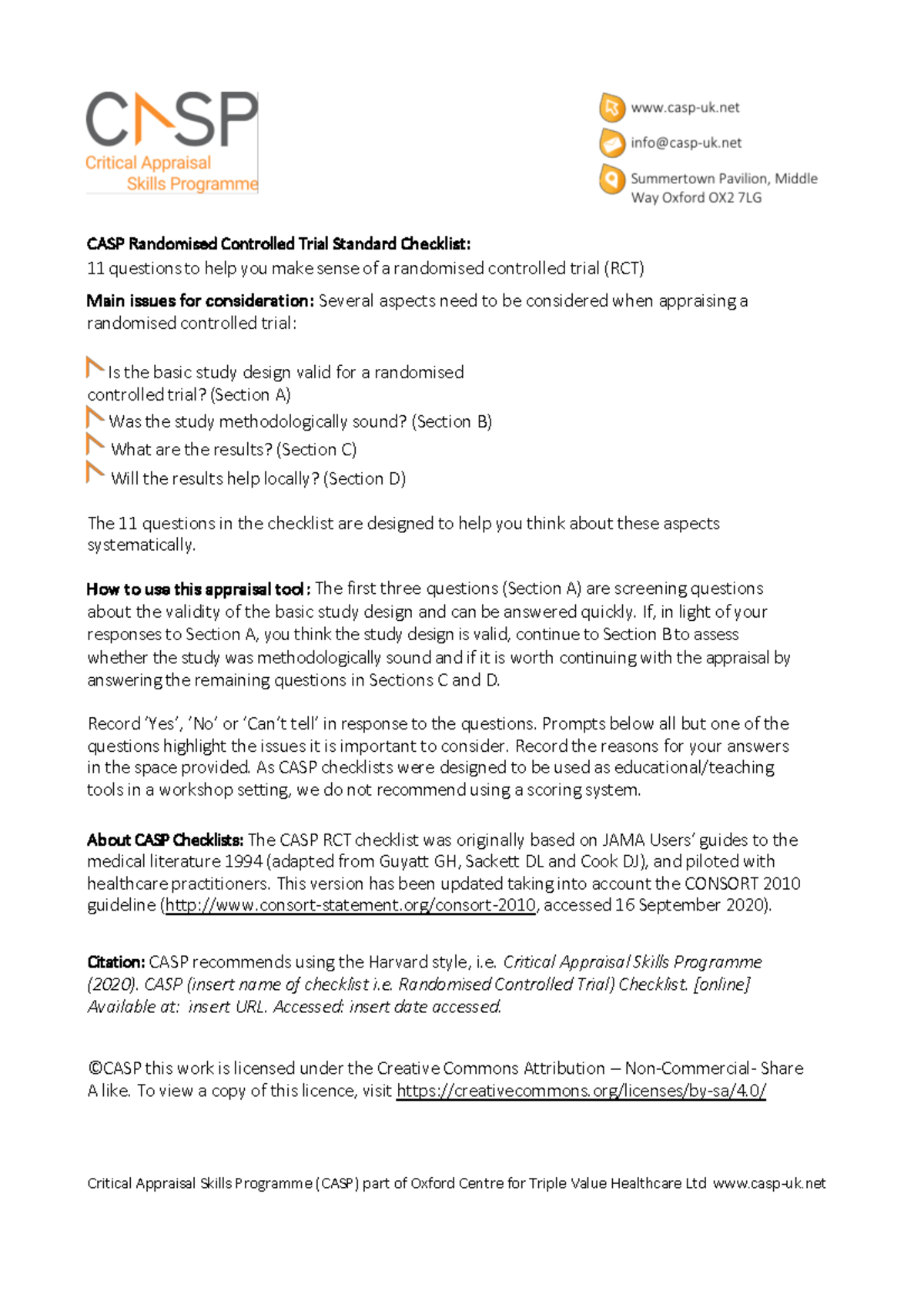 CASP RCT Checklist: Essential Questions for Critical Appraisal - Studocu