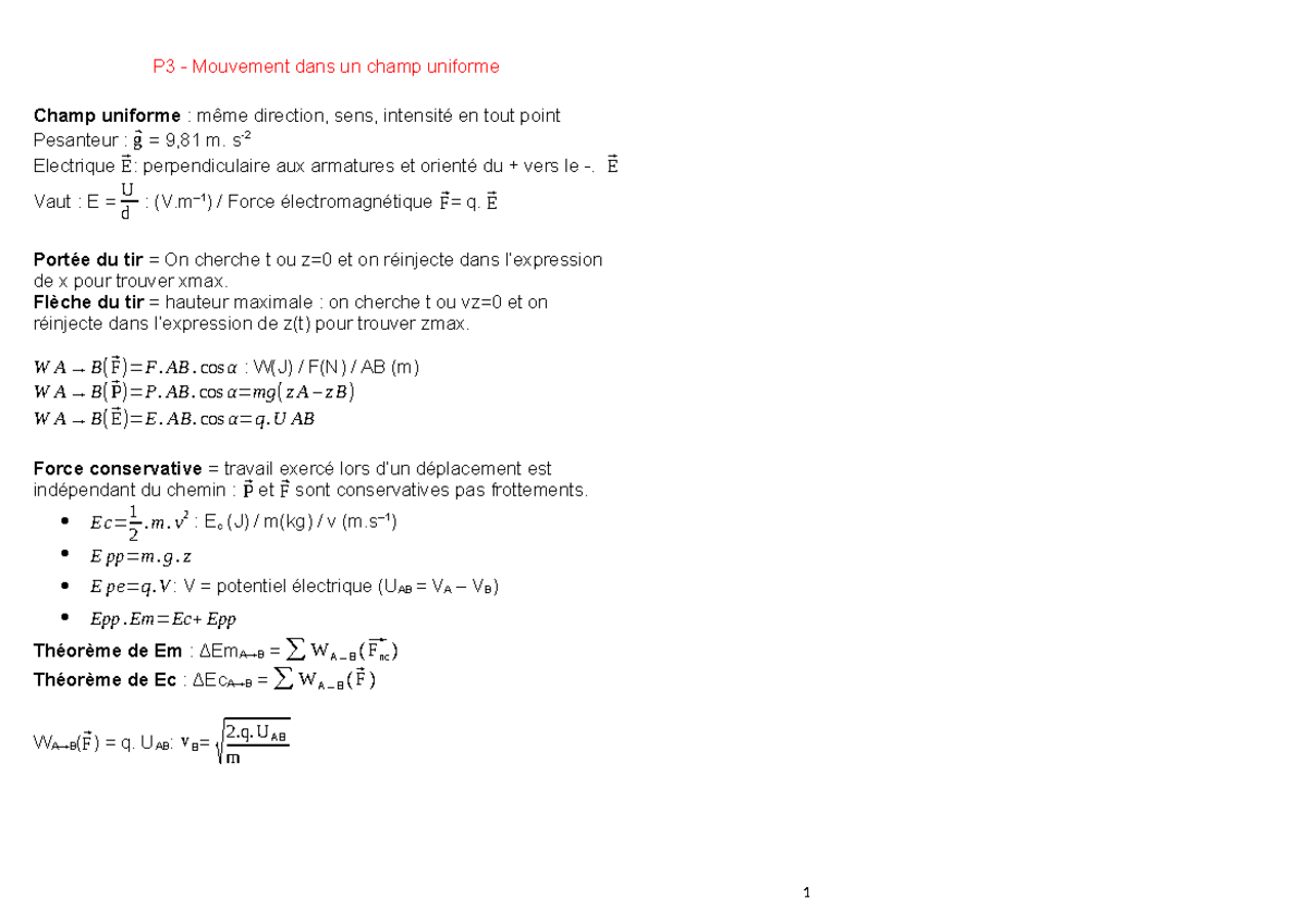 P3 - Mouvement dans un Champ Uniforme et Forces Électromagnétiques ...