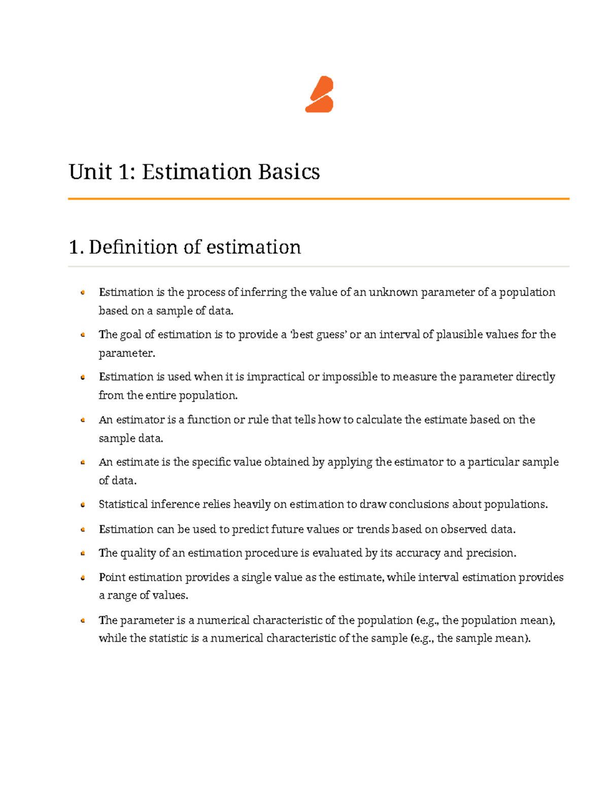 Unit 1: Estimation Basics - Study Guide on Estimators and Efficiency ...
