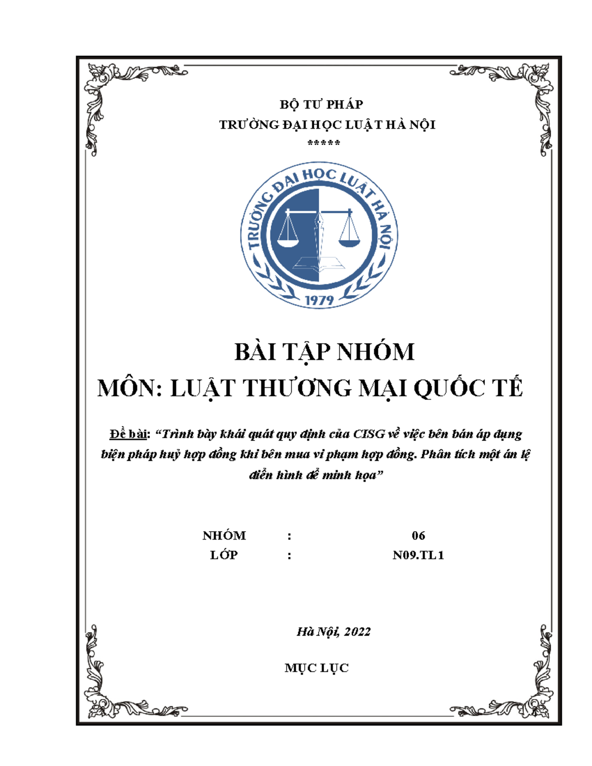 Bài Tập Nhóm: Phân Tích Quy Định của CISG Về Hủy Hợp Đồng - BTN Luật TMQT - Studocu