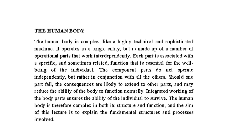 CHEW 112 - Lecture Notes on Human Anatomy & Physiology - Studocu