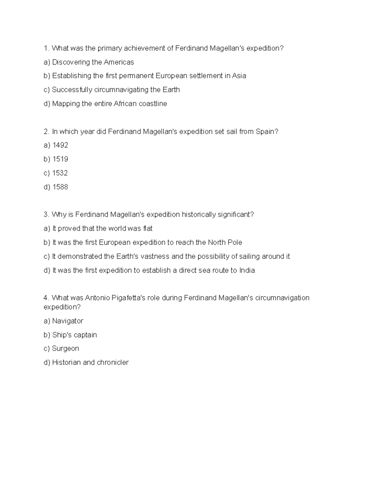 QUIZ First Voyage Around The World - What was the primary achievement ...