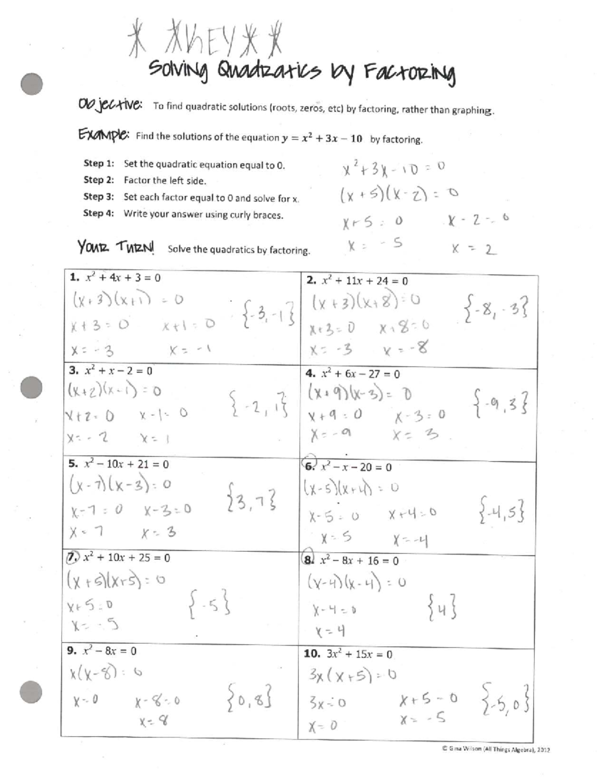 Solving Quadratics by Factoring: Notes & Answers (Math 101) - Studocu