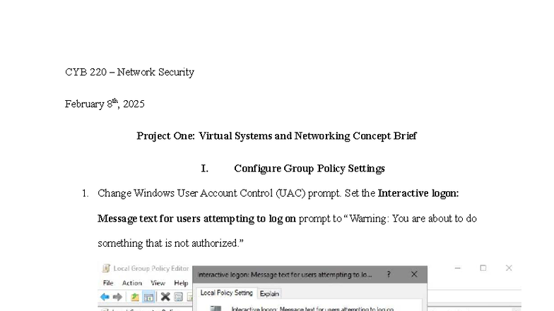 CYB 220 Project One: Virtual Systems & Networking Concepts - Studocu