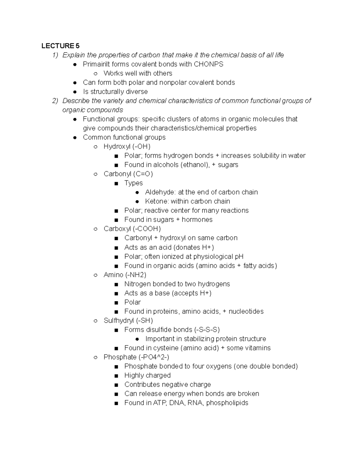 Midterm 1 Study Guide - Properties of Carbon and Organic Molecules ...
