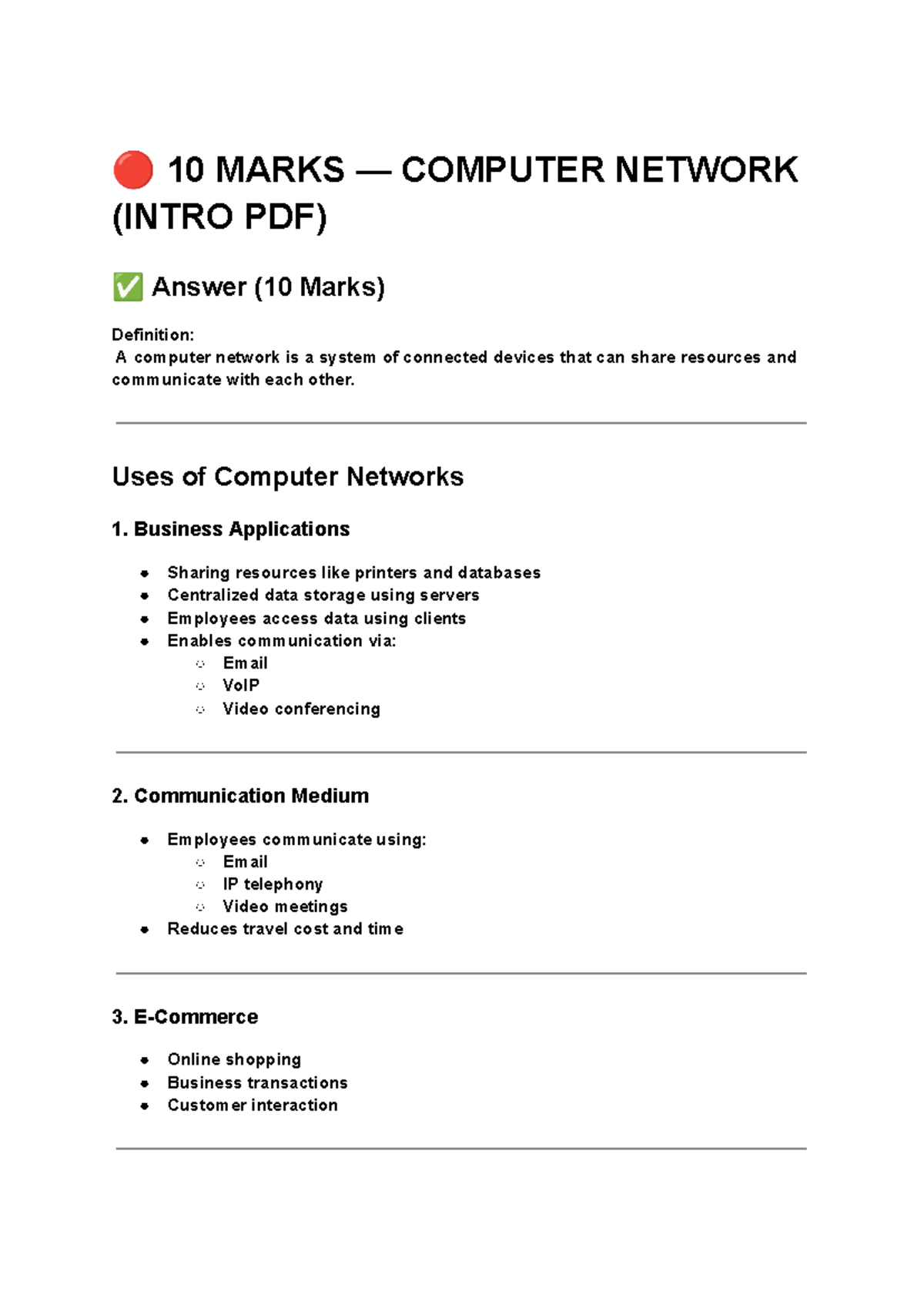 10 MARKS COMPUTER NETWORKS: Basics, OSI Model, Topology & Transmission ...