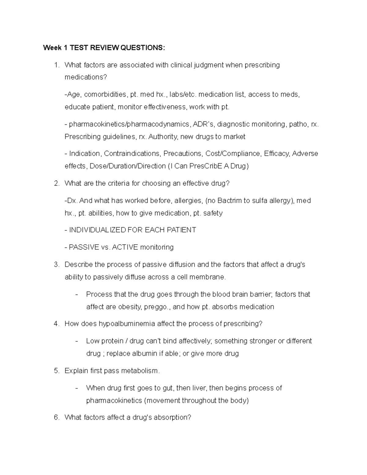 EXAM 1 Review - Week 1 TEST REVIEW QUESTIONS: 1. What factors are ...