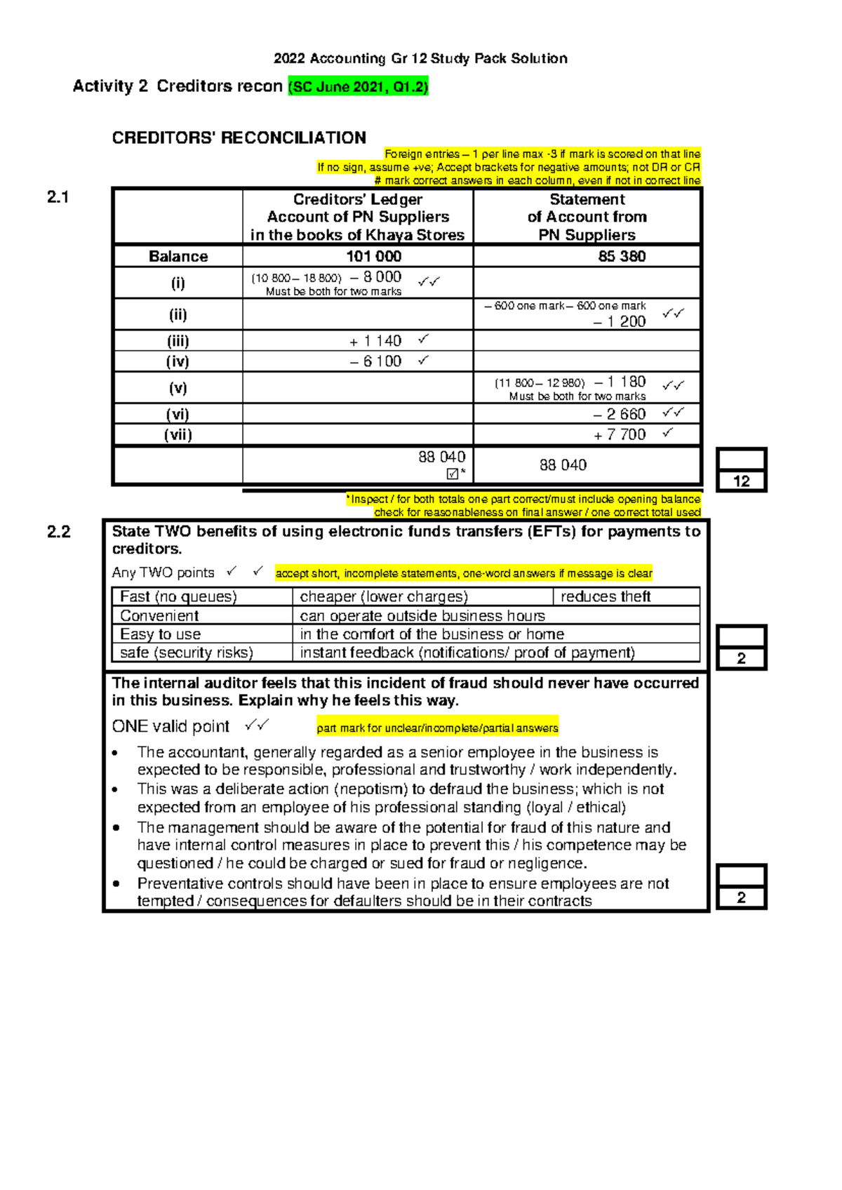 Activity 2 (Q1 SC June 2021) Creditors Reconciliation Guide - Studocu