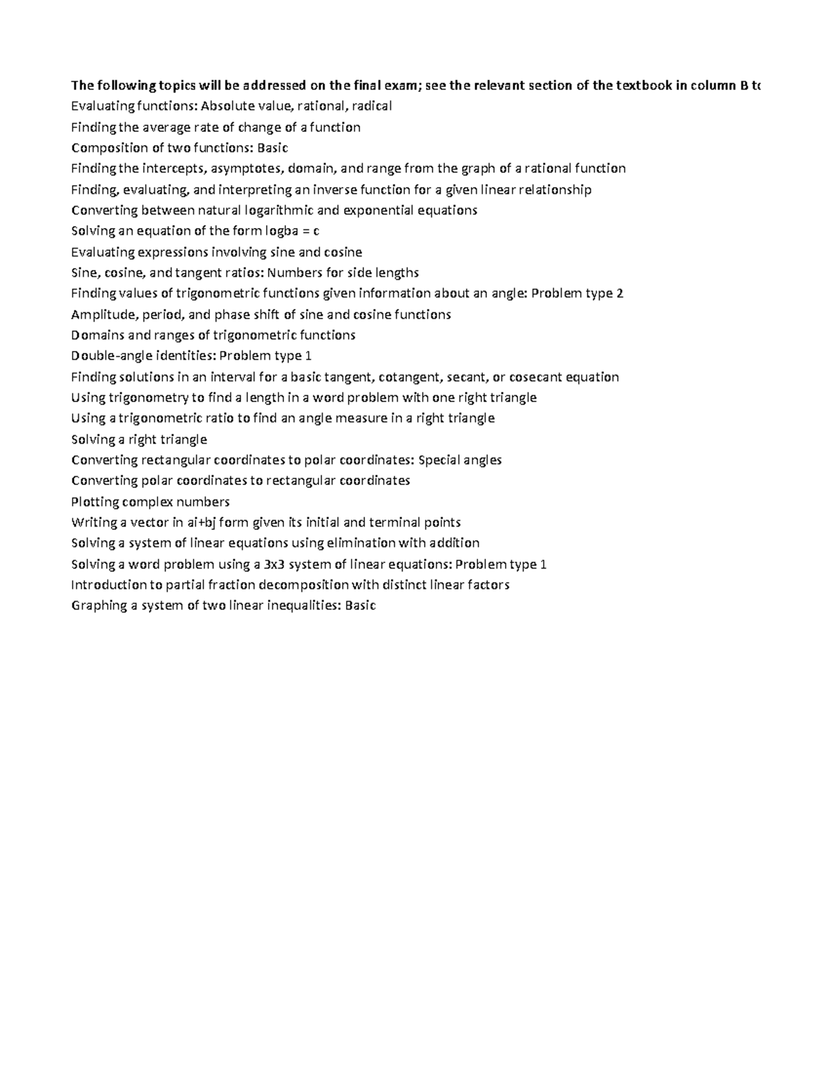 MAT 140 Final Exam Study Guide - The following topics will be addressed ...