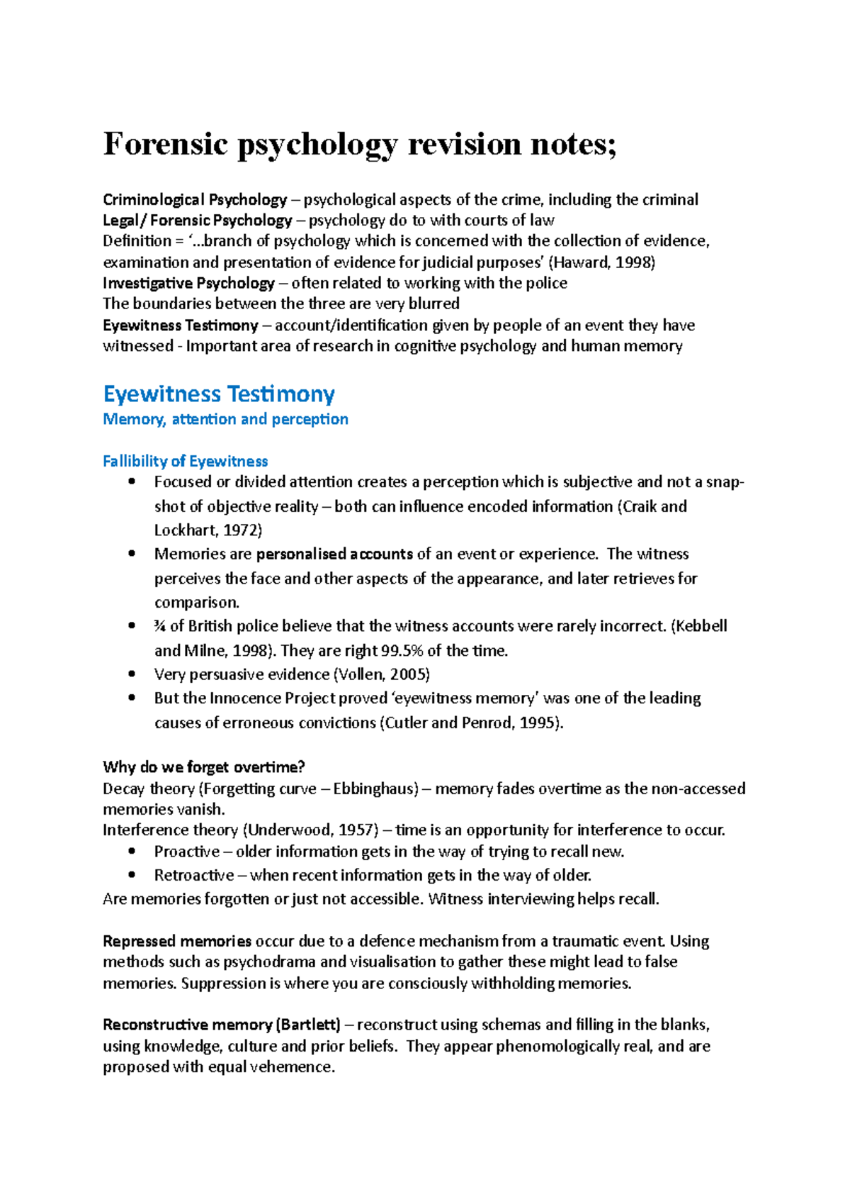 Forensic Psychology Revision Notes: Understanding Eyewitness Testimony ...