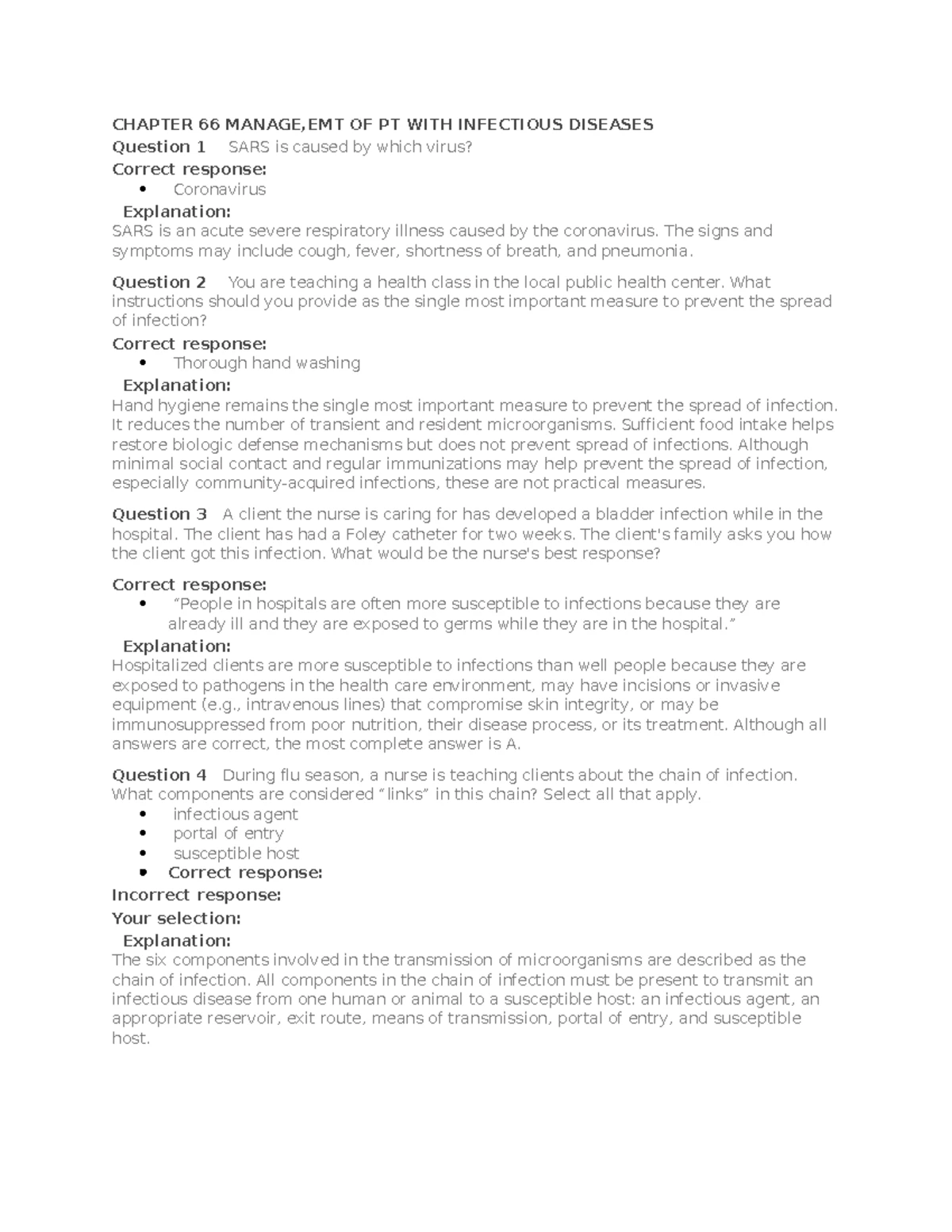 Ch 66 ML7 Management of Patients with Infectious Diseases Summary - Studocu