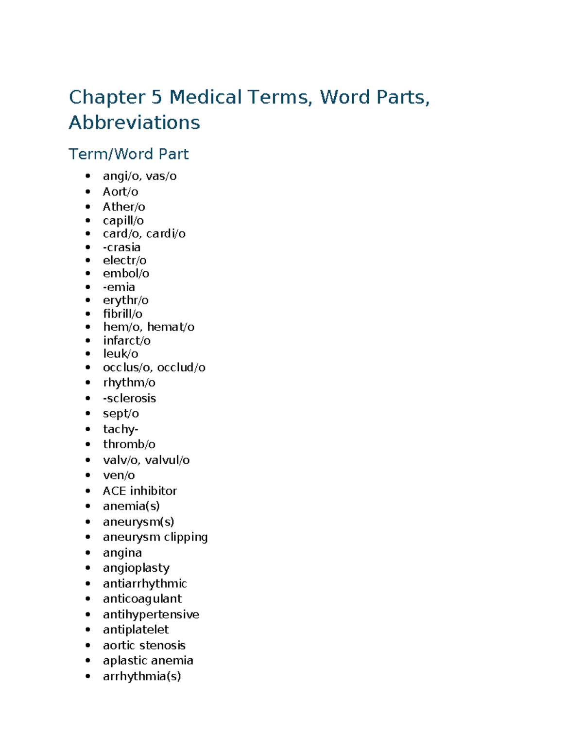 Chapter 5: Medical Terms, Word Parts & Abbreviations (BIO101) - Studocu