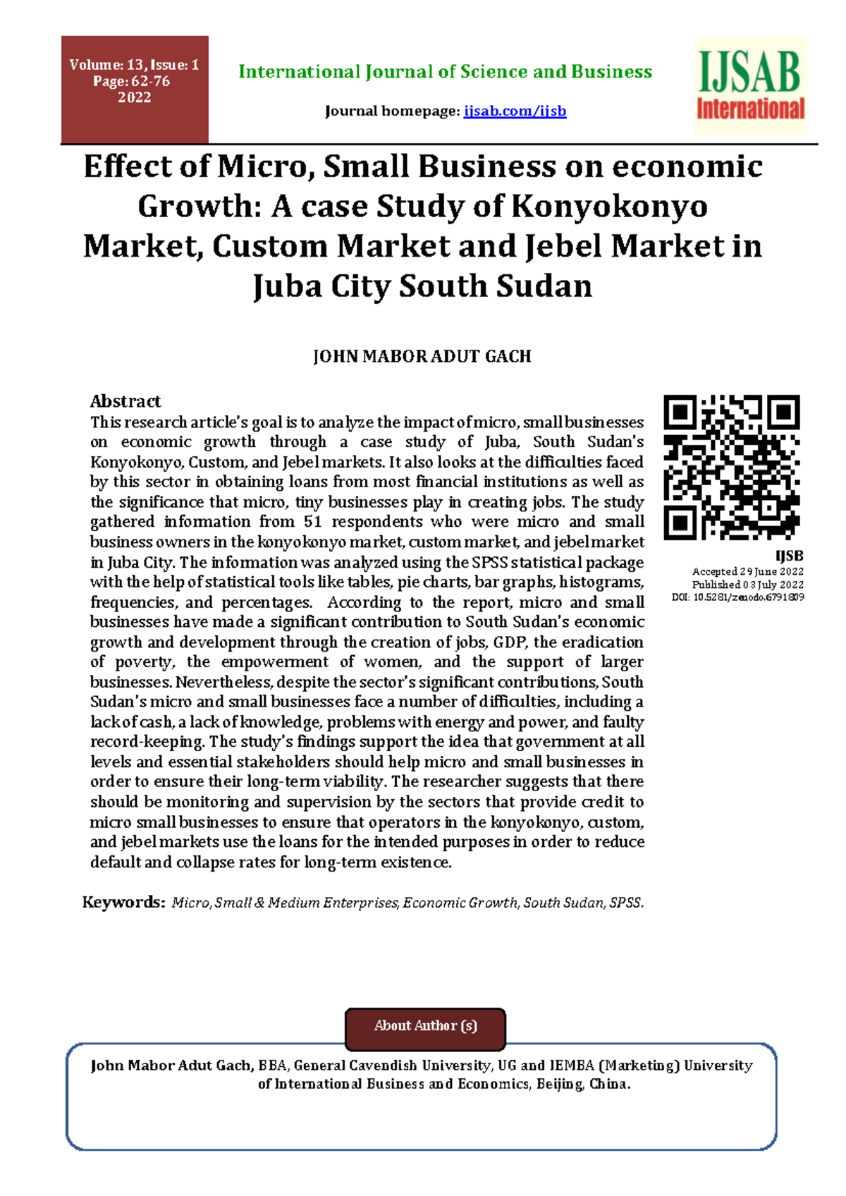IJSB Volume 13, Issue 1: Impact of Micro & Small Businesses on Economic ...