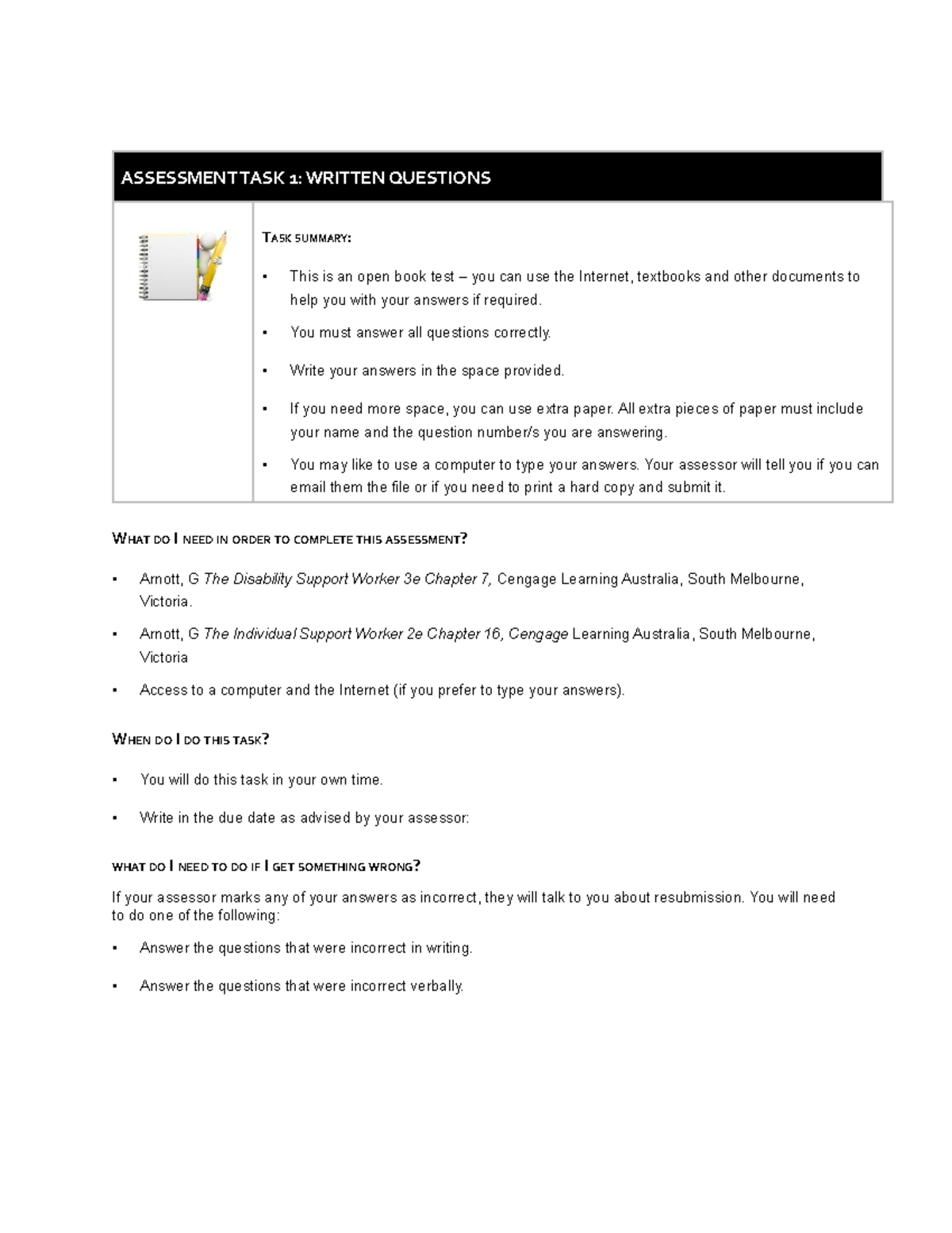 Task 1 - written question SAB- Chcdis 007 - ASSESSMENT TASK 1: WRITTEN QUESTIONS TASK SUMMARY ...