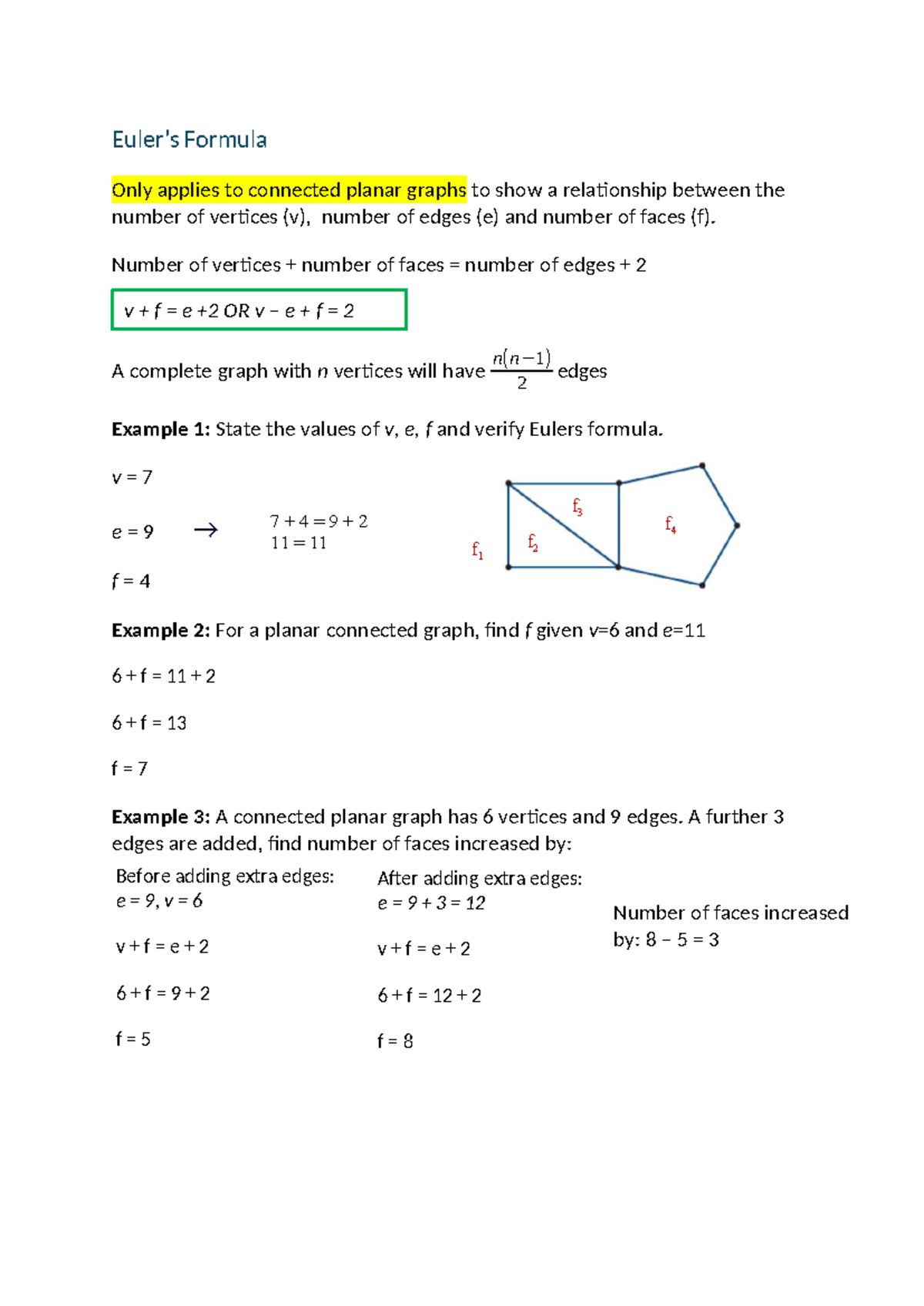 Understanding Euler's Formula in Planar Graphs: v, e, f Relations - Studocu
