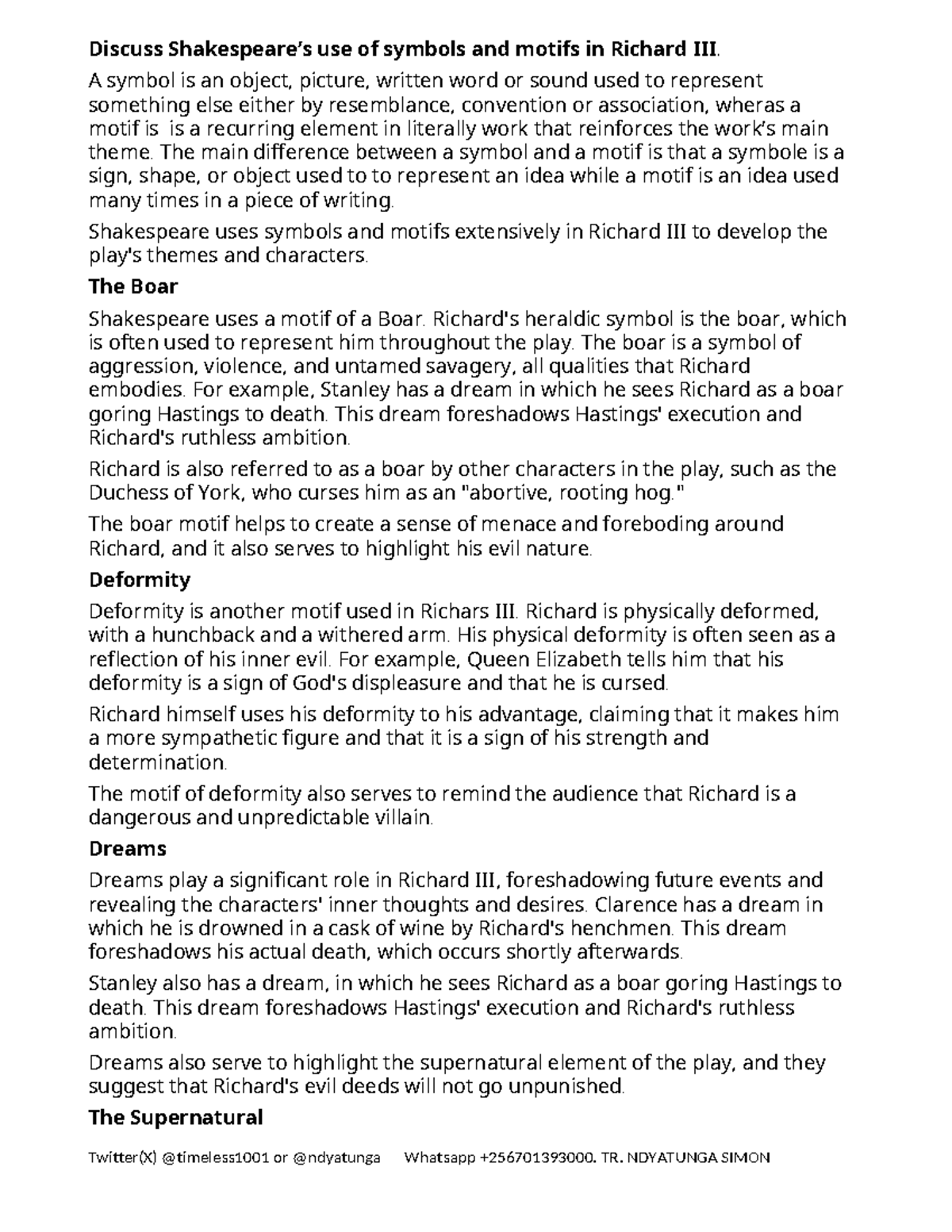 Symbols and Motifs in Richard III (014107) - Studocu