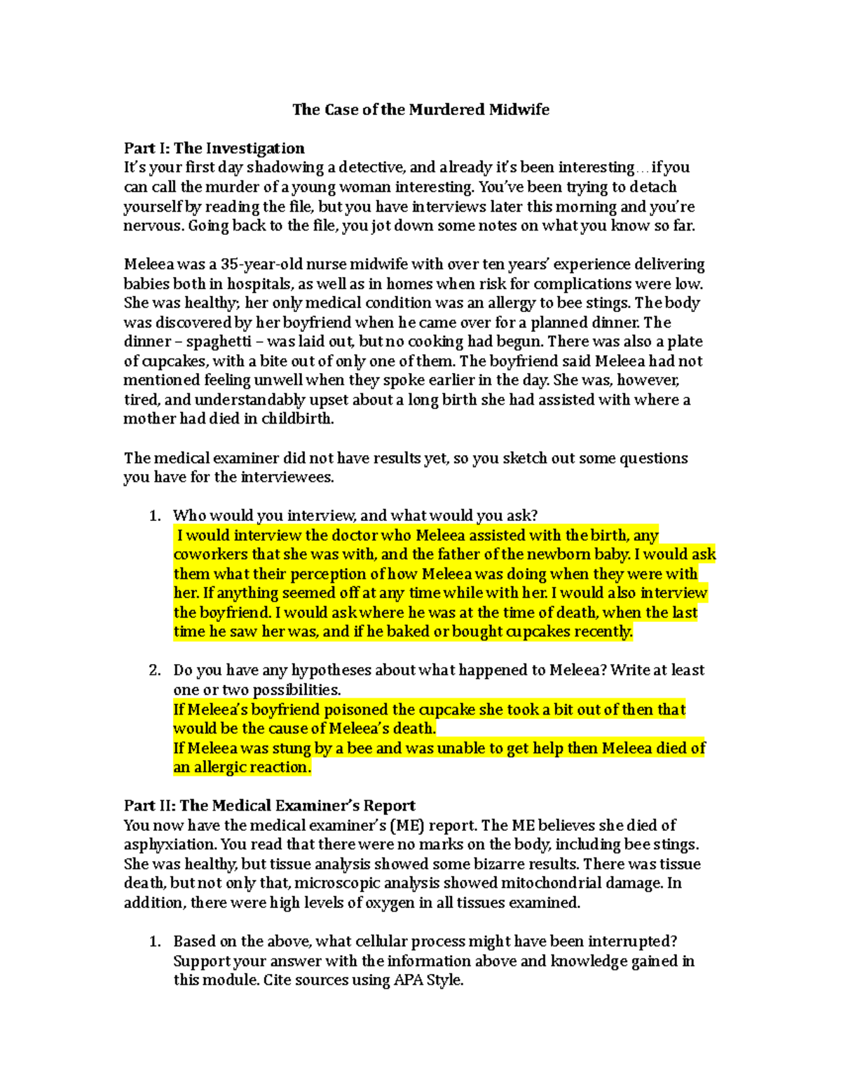 Module 3 Case Study: Investigation of the Murdered Midwife - Studocu