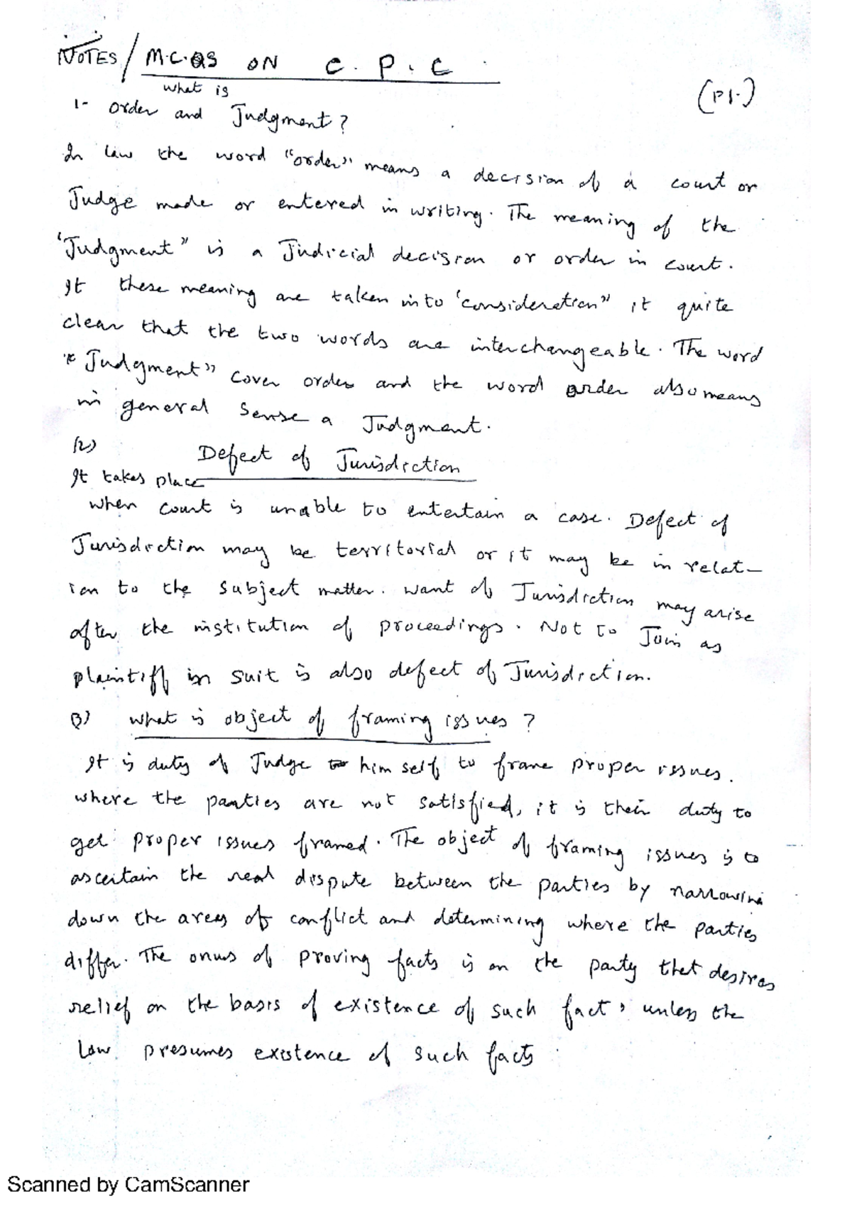 CPC Notes - Handwritten nots cpc - NOTES M. QS ON C. P. C what is order ...