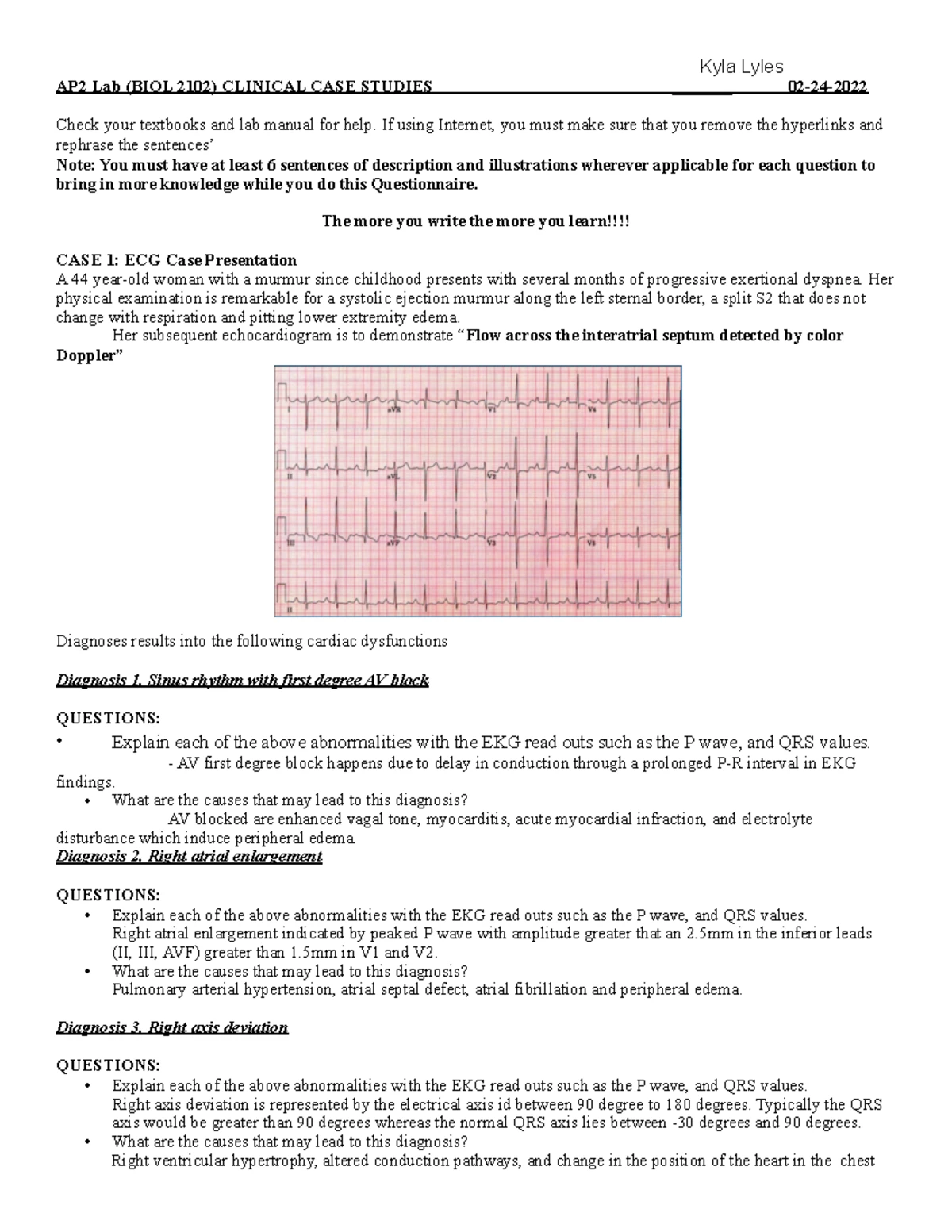 AP2 Clinical Case Study (Completed) - AP2 Lab (BIOL 2102) CLINICAL CASE ...