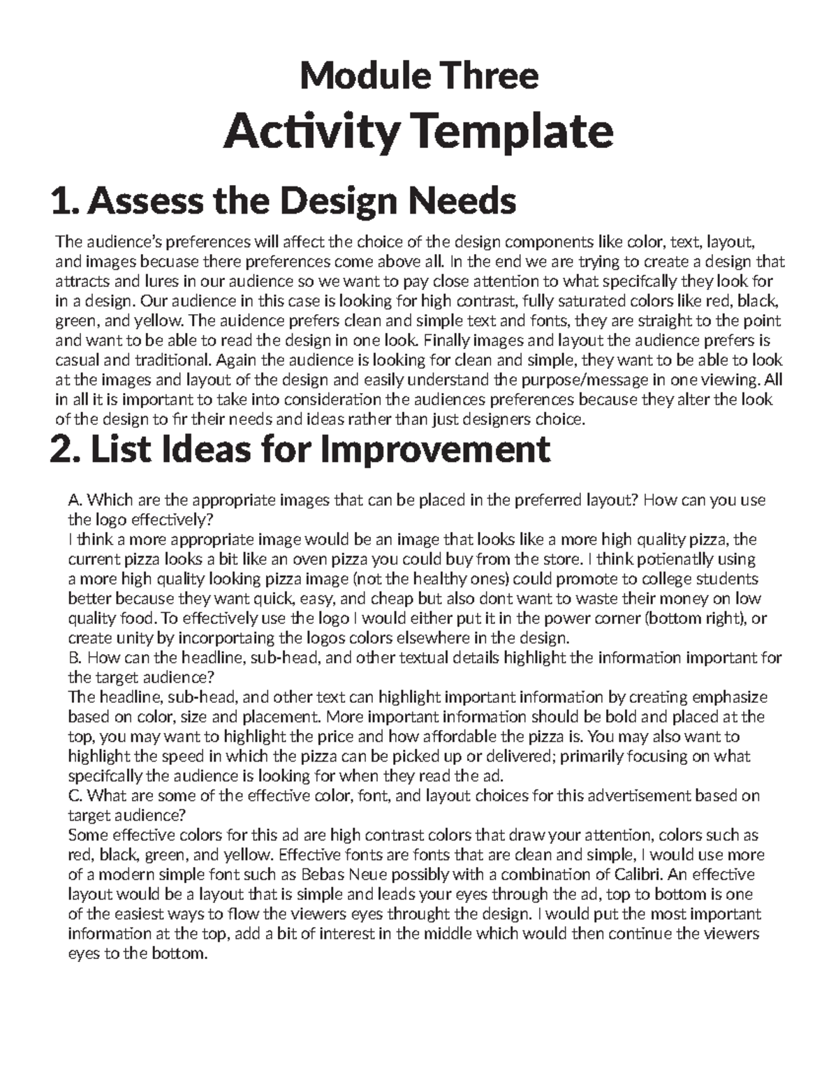 Rader GRA 280 Module Three Activity Template: Pizza Ad Design Insights ...
