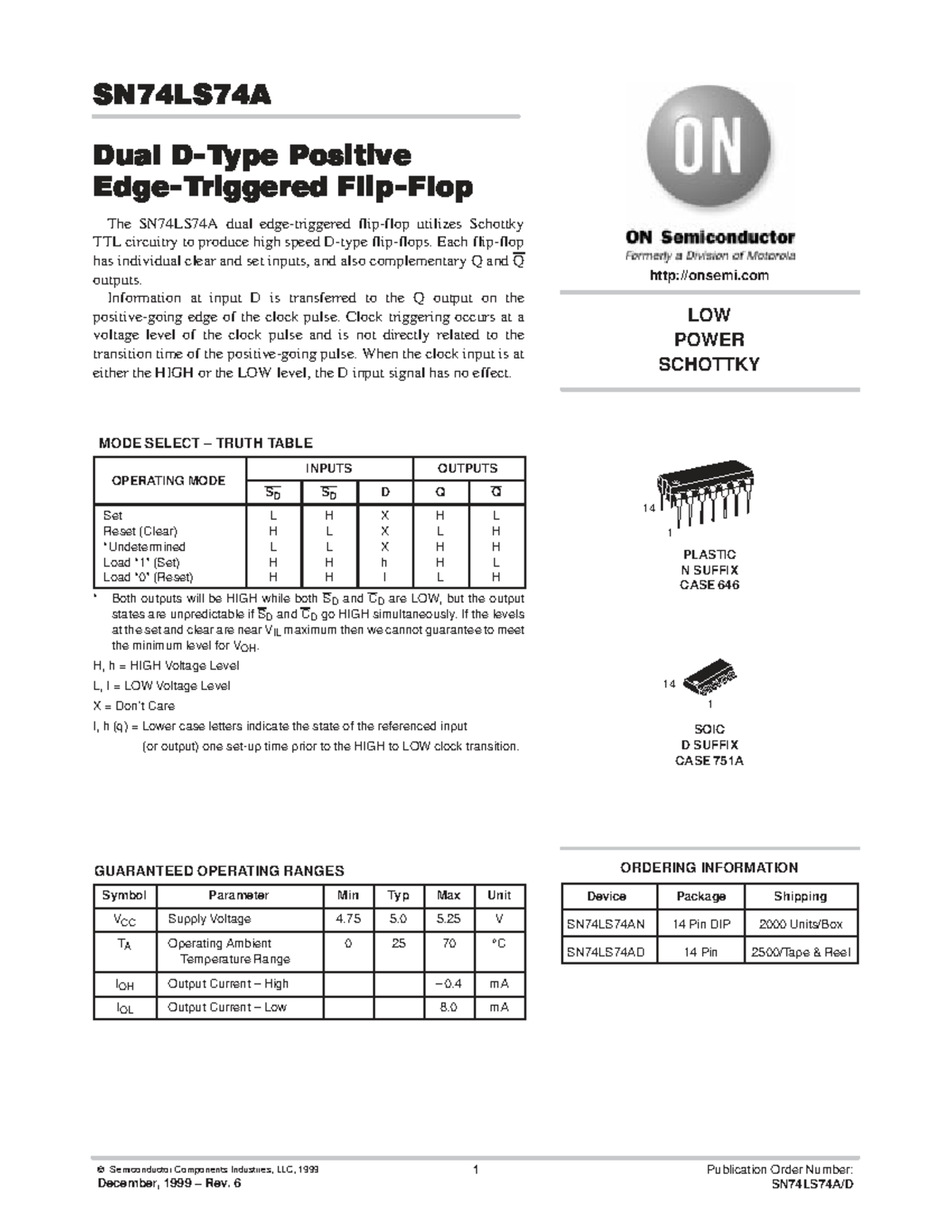 SN74LS74A Dual Positive Edge Triggered D Flip-Flop Overview - Studocu