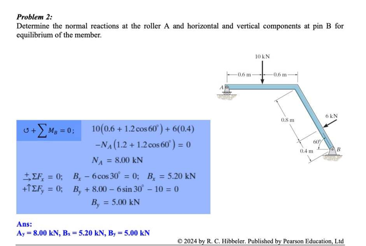 ENGR 2024: Normal Reactions at Roller A and Pin B for Equilibrium - Studocu