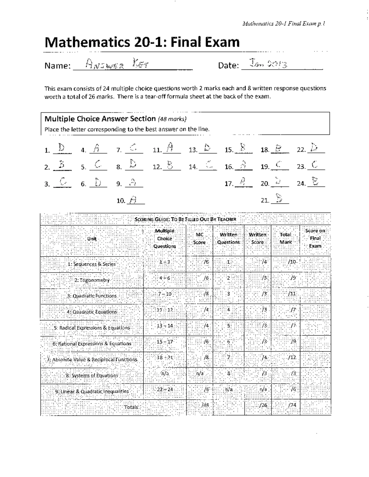 Math 20-1 Final Exam: Comprehensive Practice Questions & Solutions ...