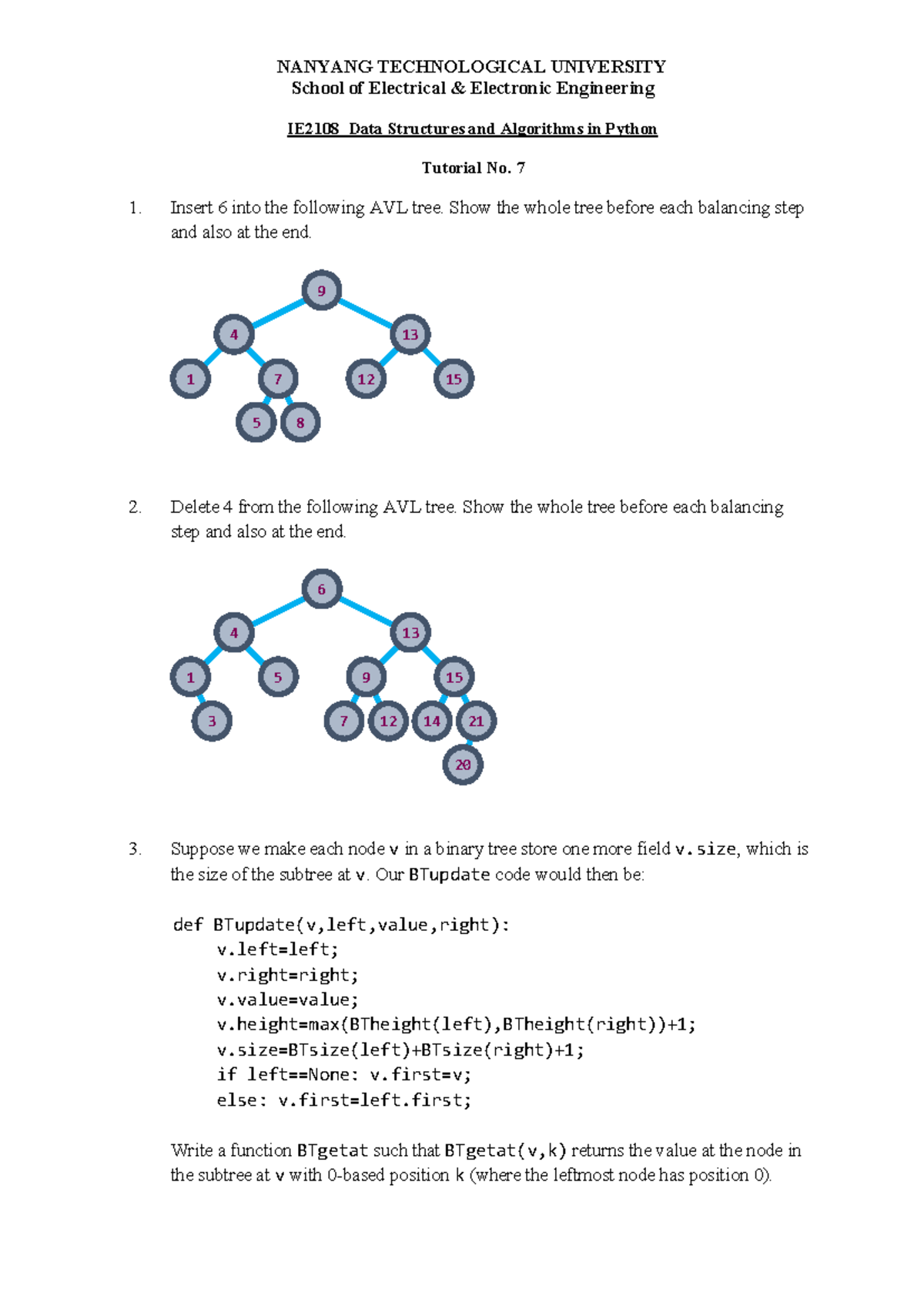 IE2108 Data Structures & Algorithms in Python Tutorial 7 - Studocu