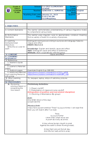 DLL Quarter 2- WEEK 1 - dll grade 5 - GRADE 5 DAILY LESSON LOG School T ...