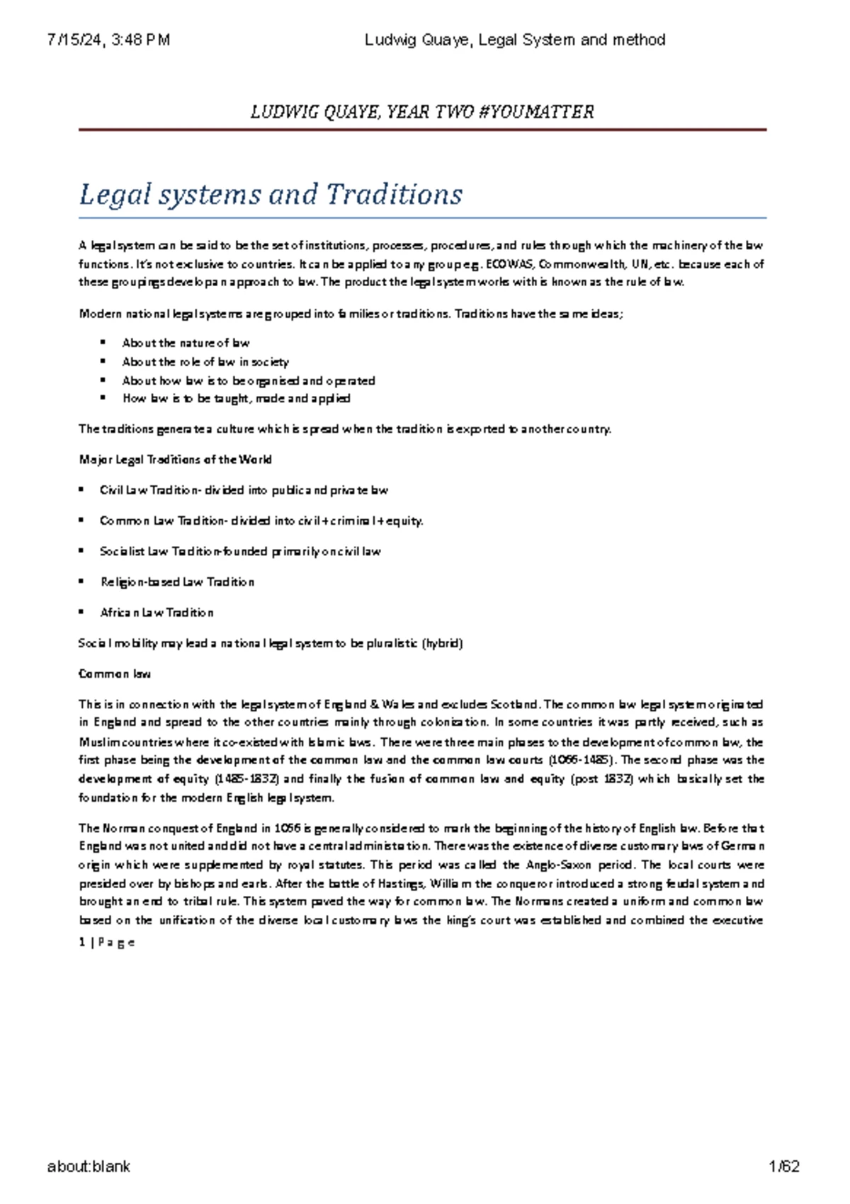 THE Ghana Legal System - Lecture Notes - GHANA LEGAL SYSTEM CHAPTER 1 ...