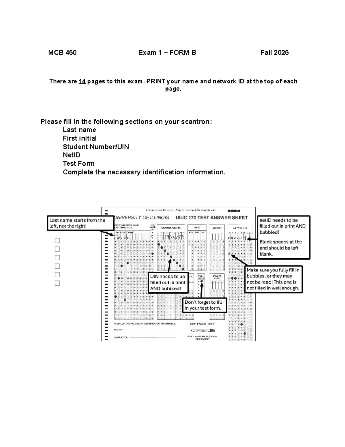 MCB 450 Exam 1 Form B Key - Fall 2025 Study Guide - Studocu