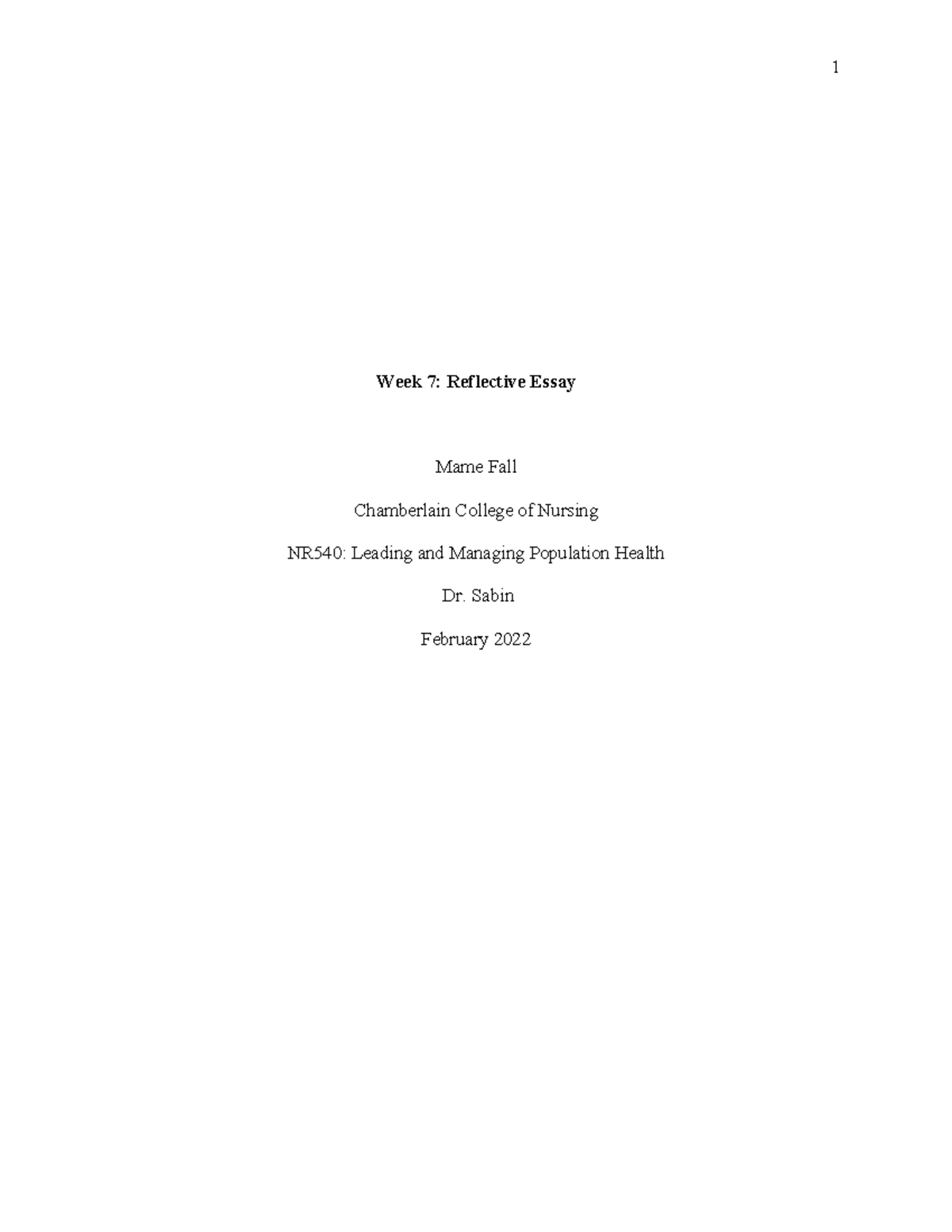 NR540 Week 7 Reflective Essay on Professional Development in Nursing ...