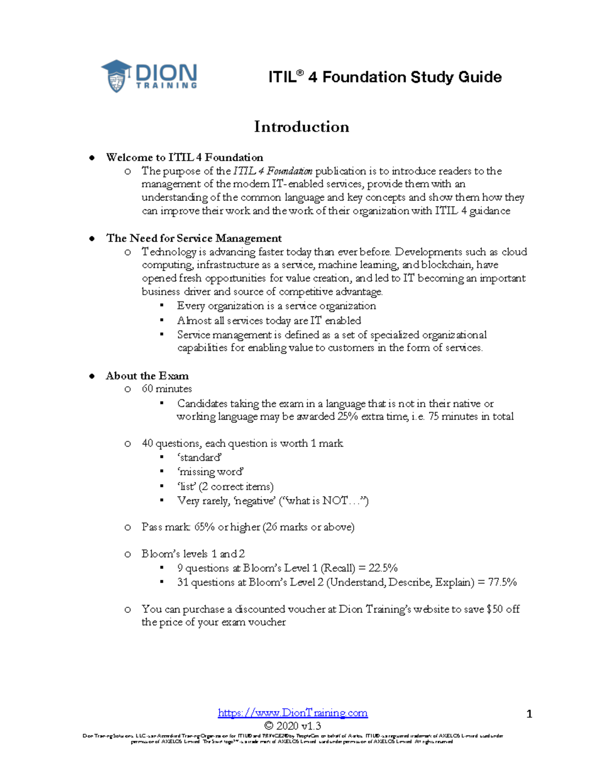 ITIL 4 Foundation Study Guide - Comprehensive Exam Prep v1.3 - Studocu