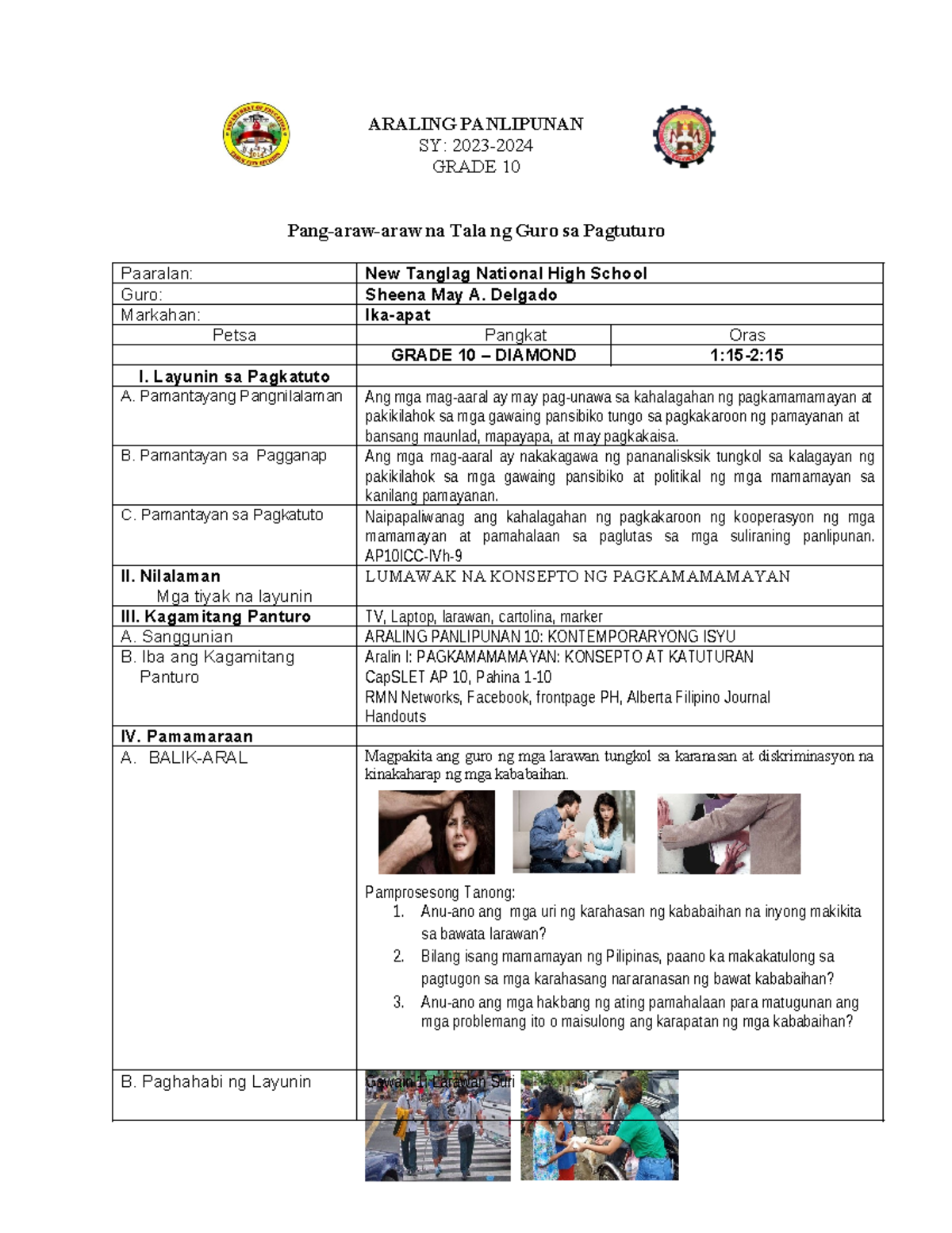Lesson Plan: Pagkamamamayan at Pagsasagawa sa AP10 2023 - Studocu