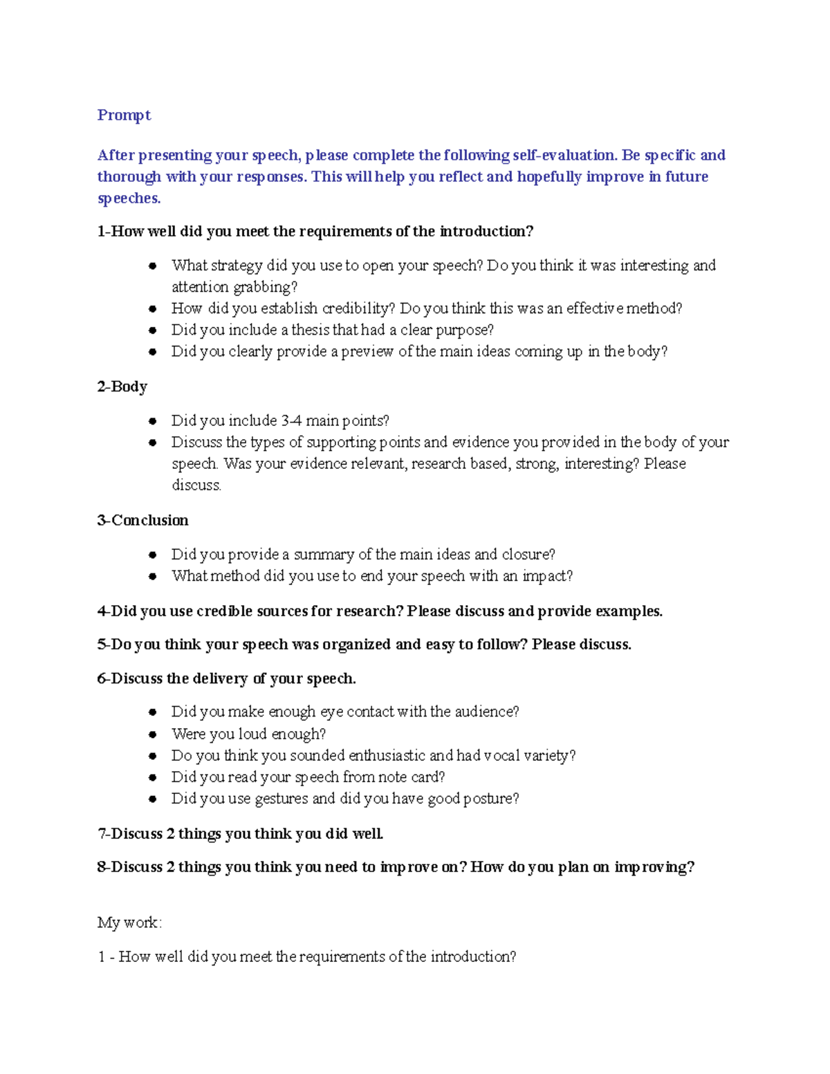 Informative Speech Self-Evaluation and Reflection Plan - Studocu