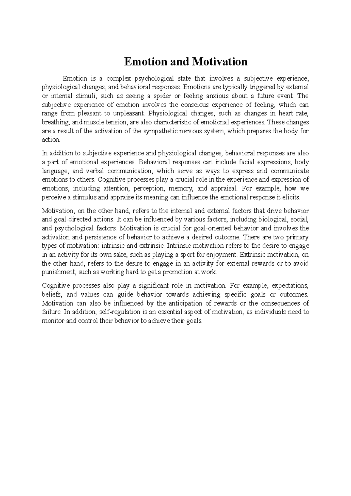 Emotion and motivation - Emotion and Motivation Emotion is a complex ...