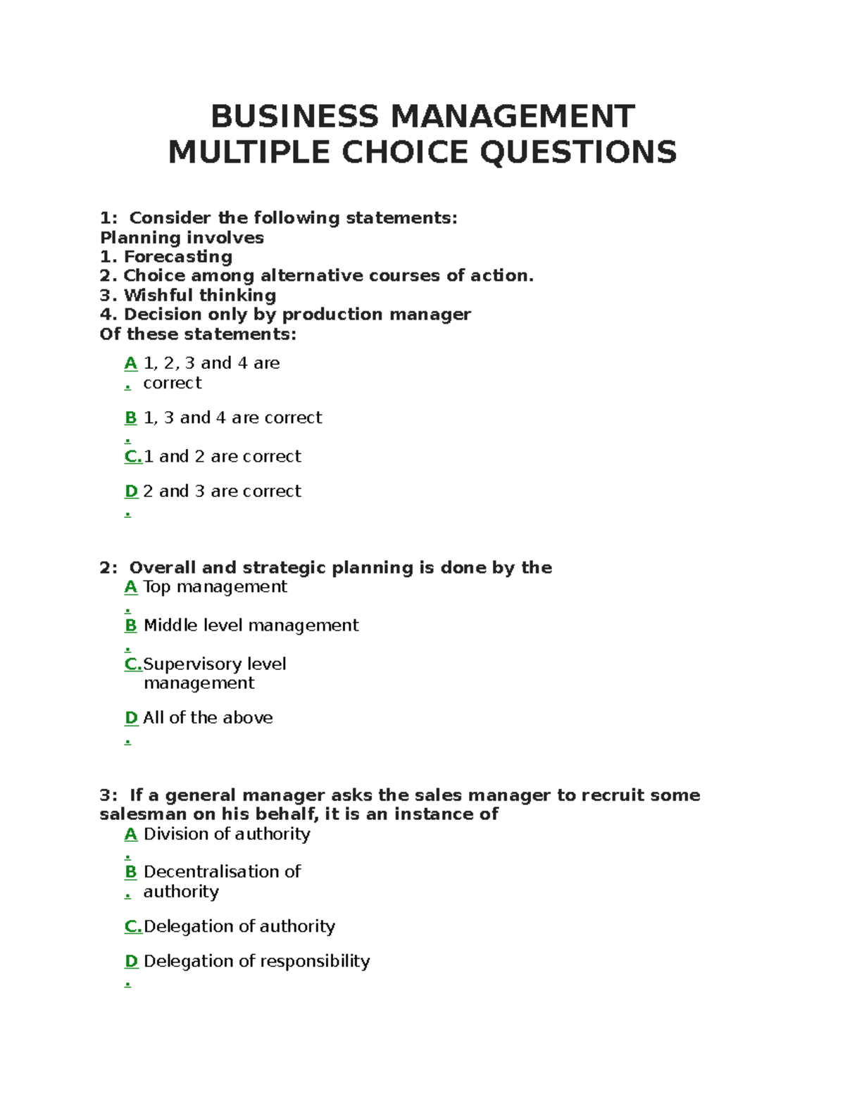 Business Management MCQ Exam Questions & Answers - Studocu
