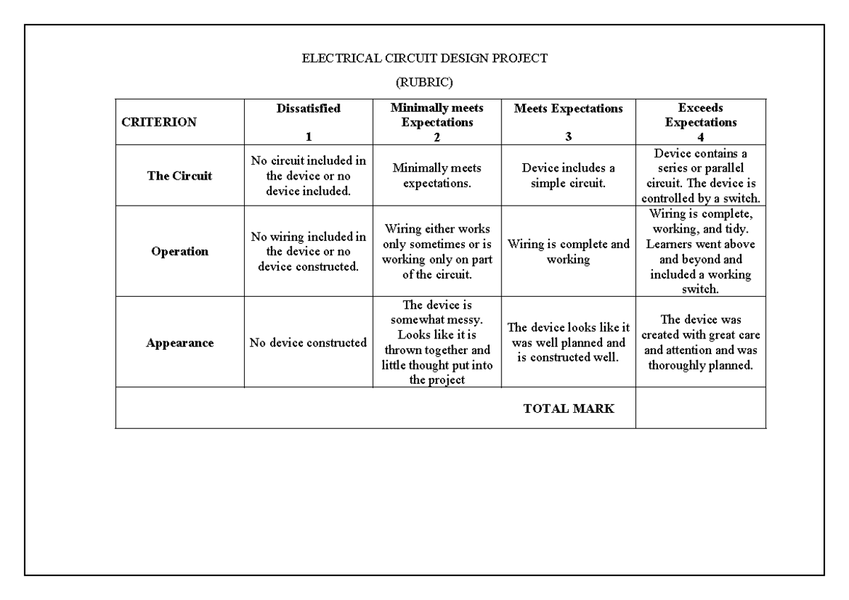 Electrical Circuit Design Project Evaluation Rubric - Studocu