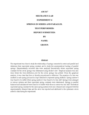 Bending - Lab report - AM 317 MECHANICS LAB EXPERIMENT 3 BENDING STRESS ...