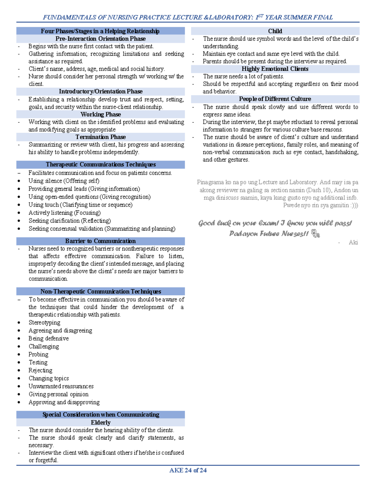 FUNDAMENTALS OF NURSING PRACTICE: Pre-Interaction Orientation Phase ...