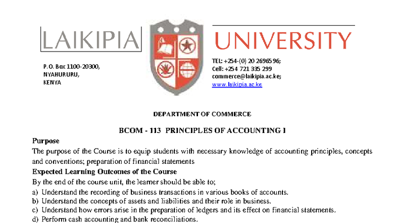 Course Outline BCOM 113 Principles of Accounting I - Page 1 of 2 ...