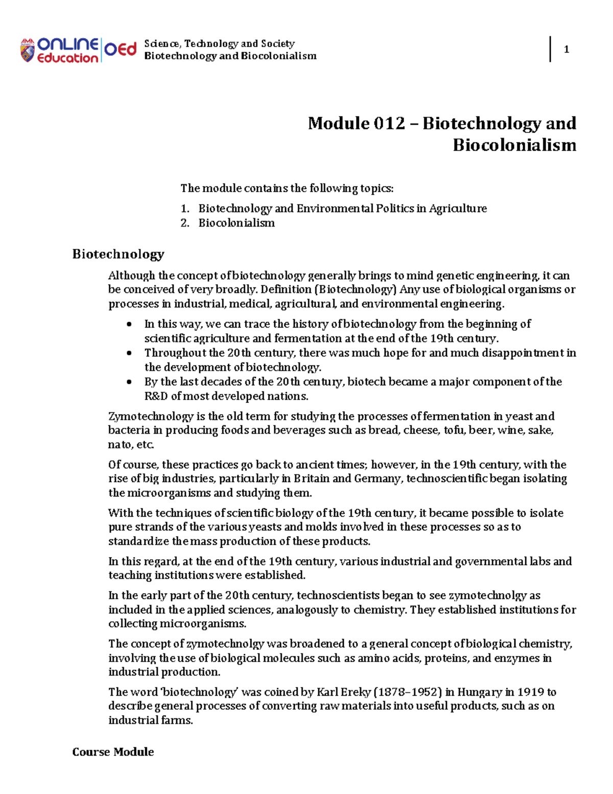 Module 012 - Biotechnology and Biocolonialism Overview and Insights ...