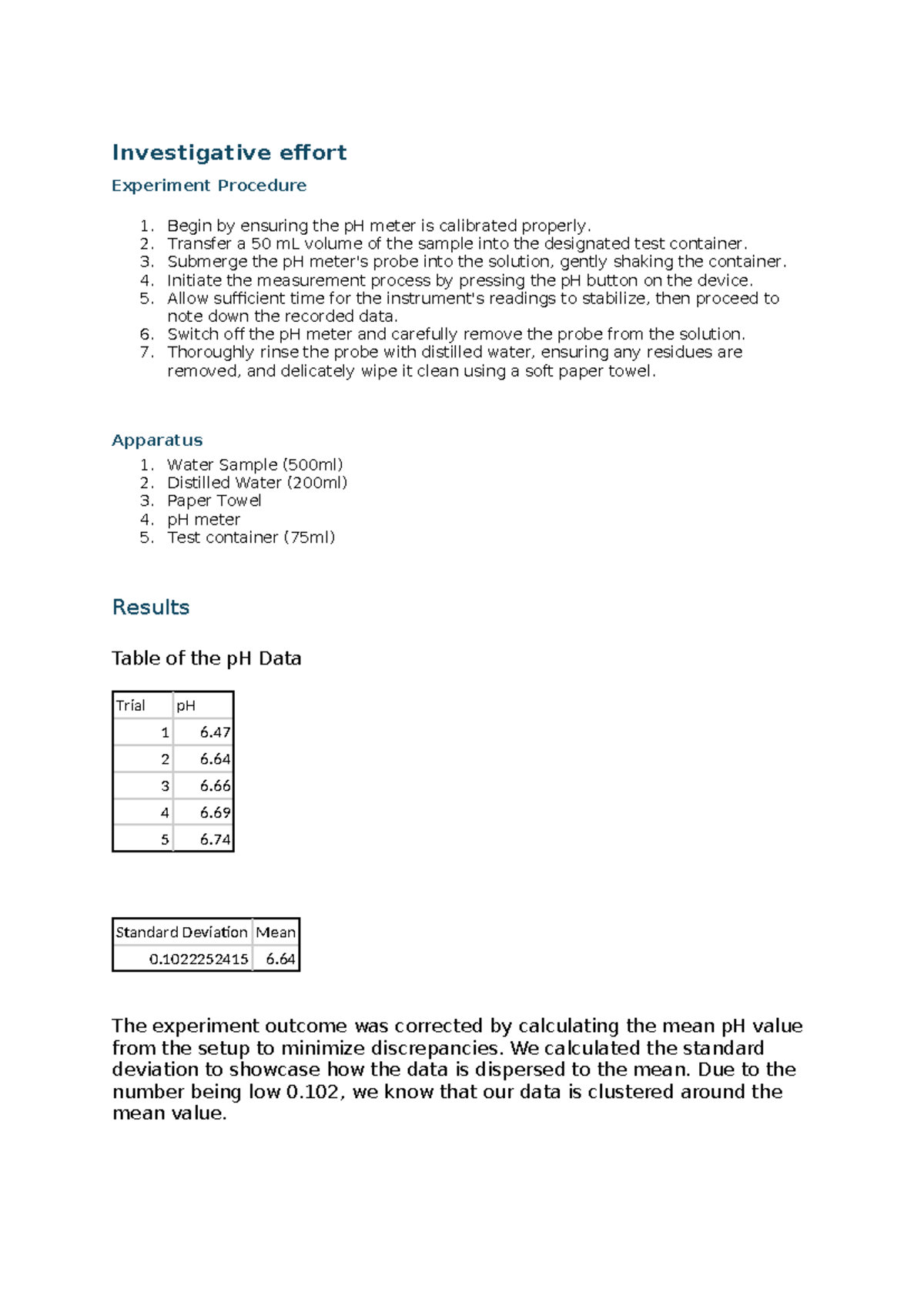Investigative effort Lab 1 Report Engineering Sanitations ...